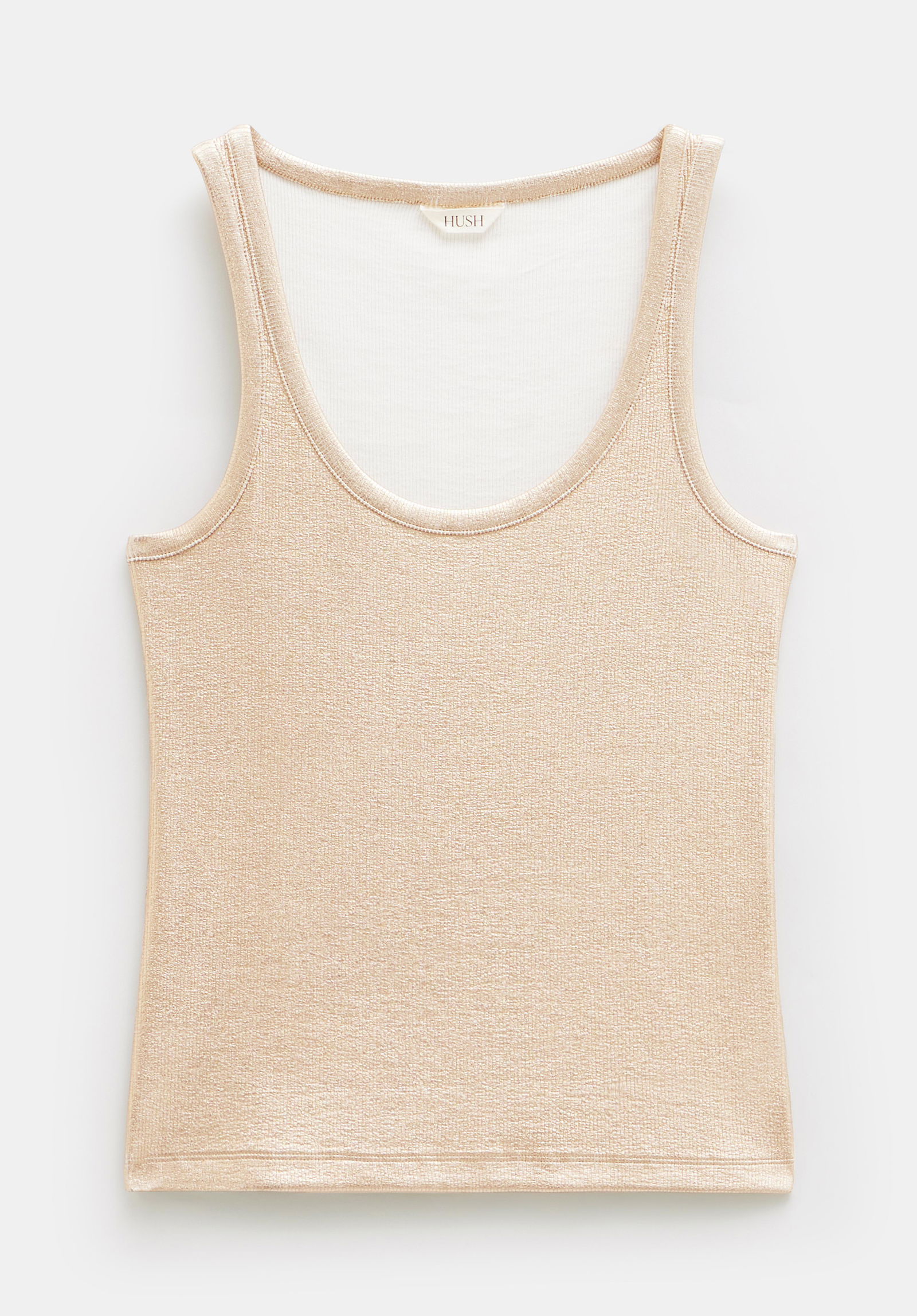 HUSH Alyssa Metallic Rib Vest in Gold | endource