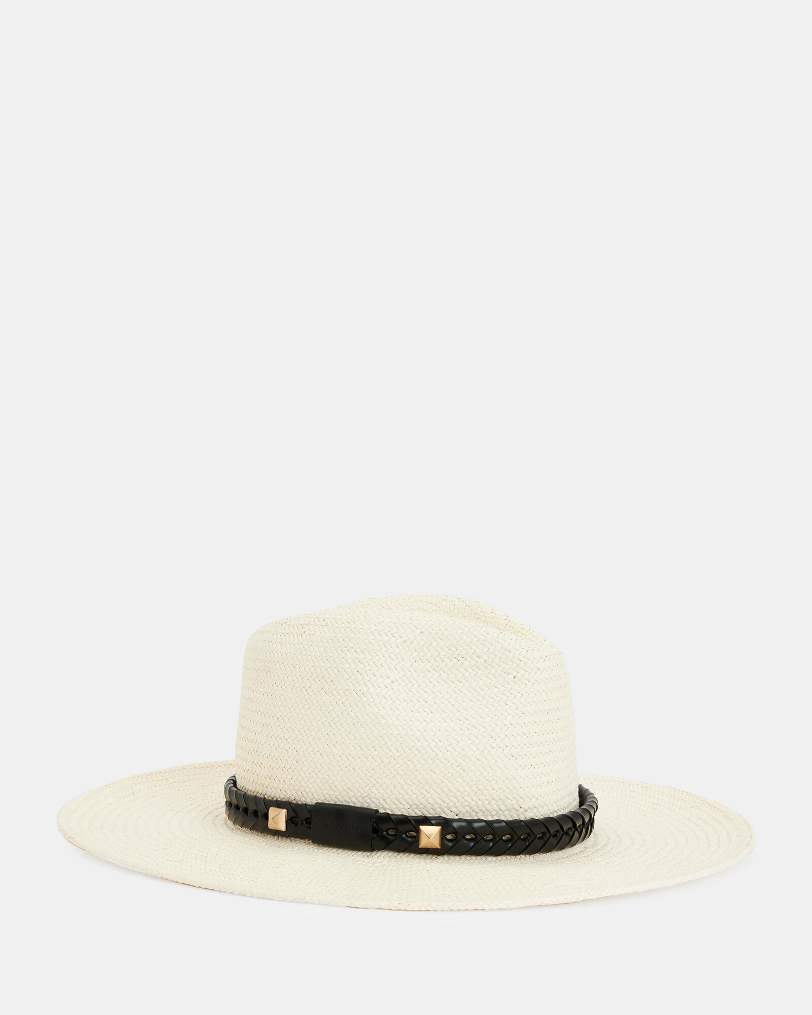 ALLSAINTS Athena Studded Straw Fedora Hat in Cream White | endource