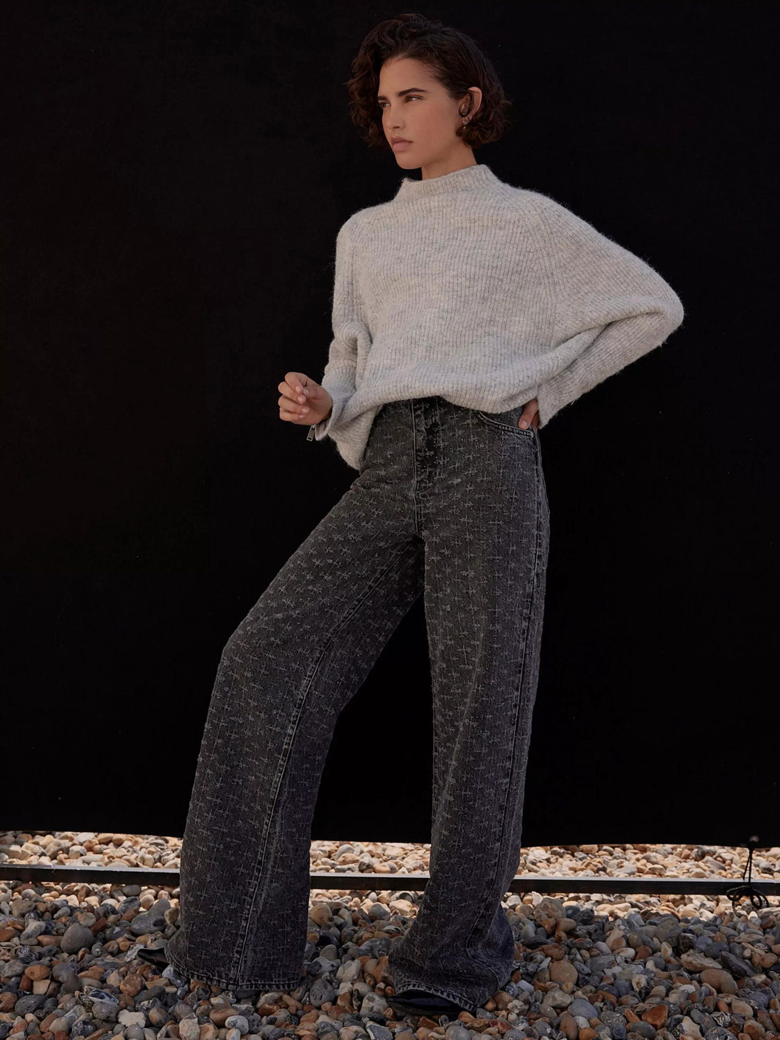 MINT VELVET Textured Diamante Embellished Wide Leg Jeans | endource