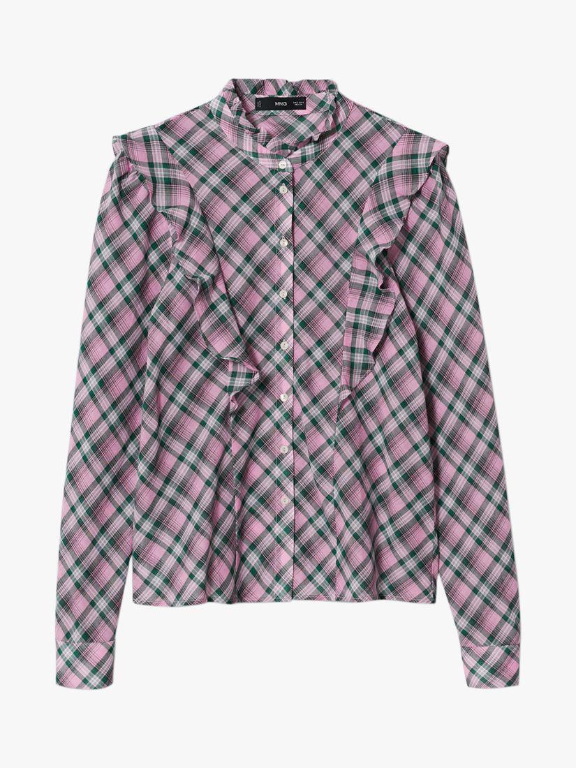 MANGO Check Print Blouse in Pink | Endource