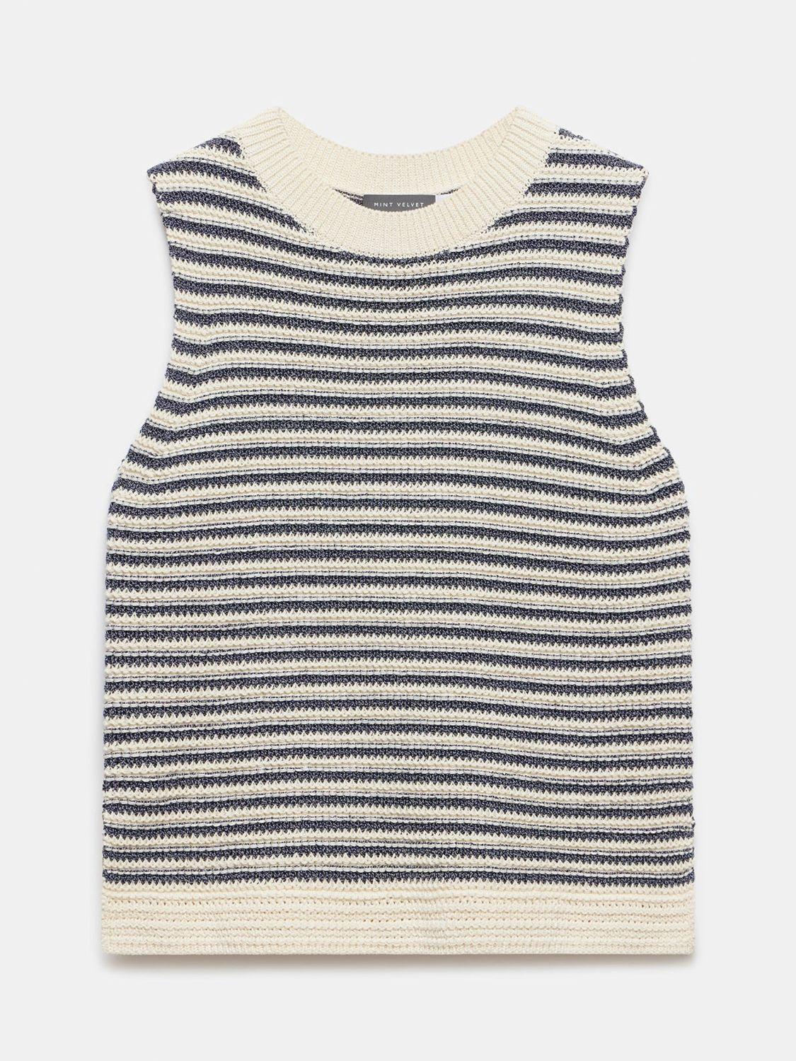 MINT VELVET Striped Cotton Blend Knit Top in White/Multi | endource