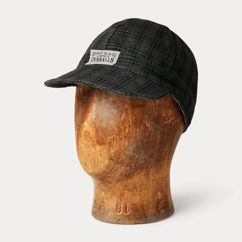 RALPH LAUREN RRL Plaid Jacquard Denim Engineer Cap in Blue | endource