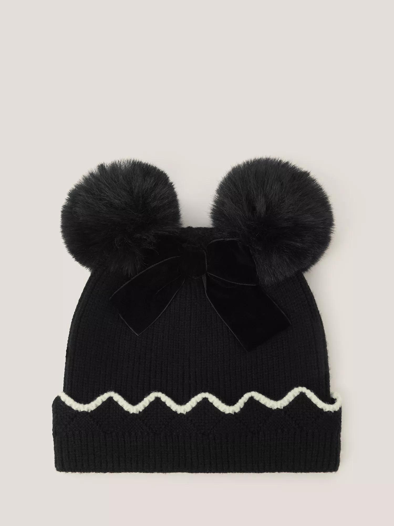 Monsoon Kids' Pom Pom Beanie Hat, Black | endource