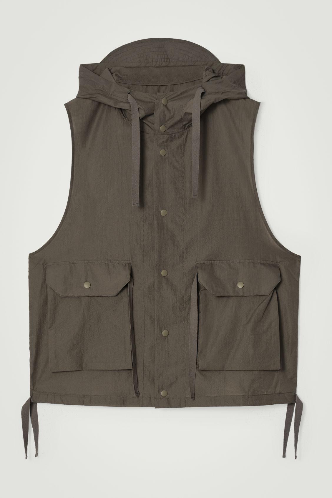 COS Technical Nylon Hooded Gilet in DARK MOLE | endource