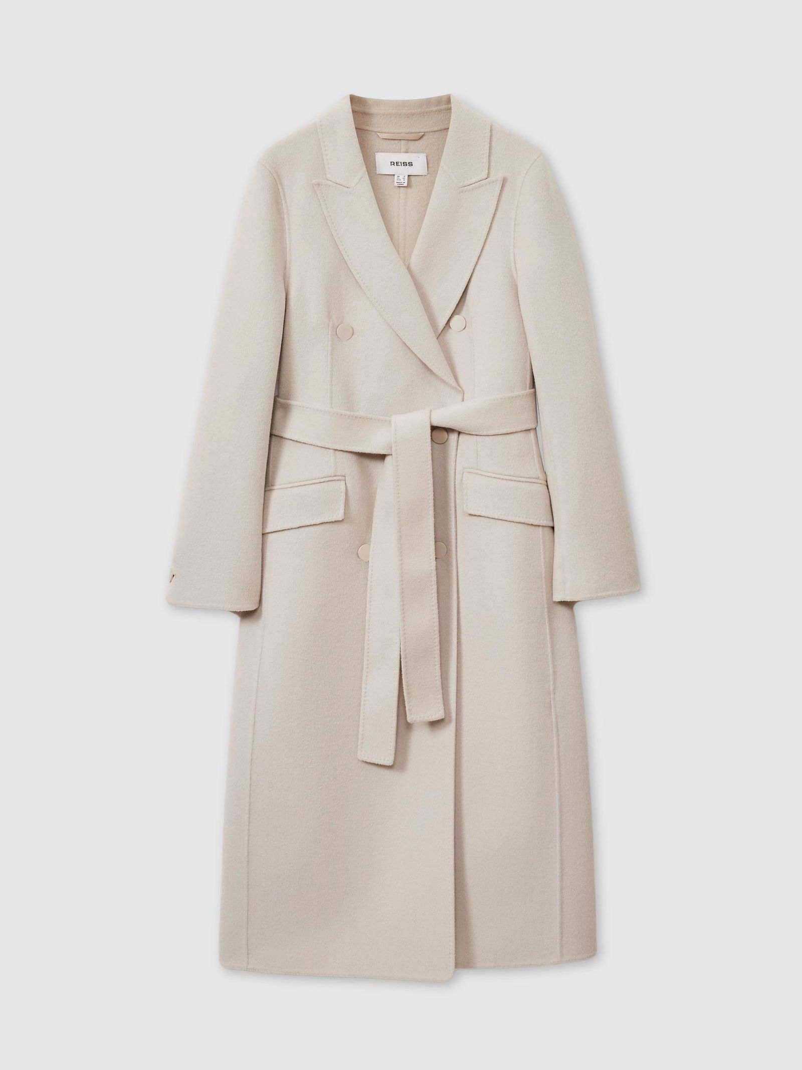 REISS Wool Blend Double Breasted Blindseam Coat in Neutral | endource