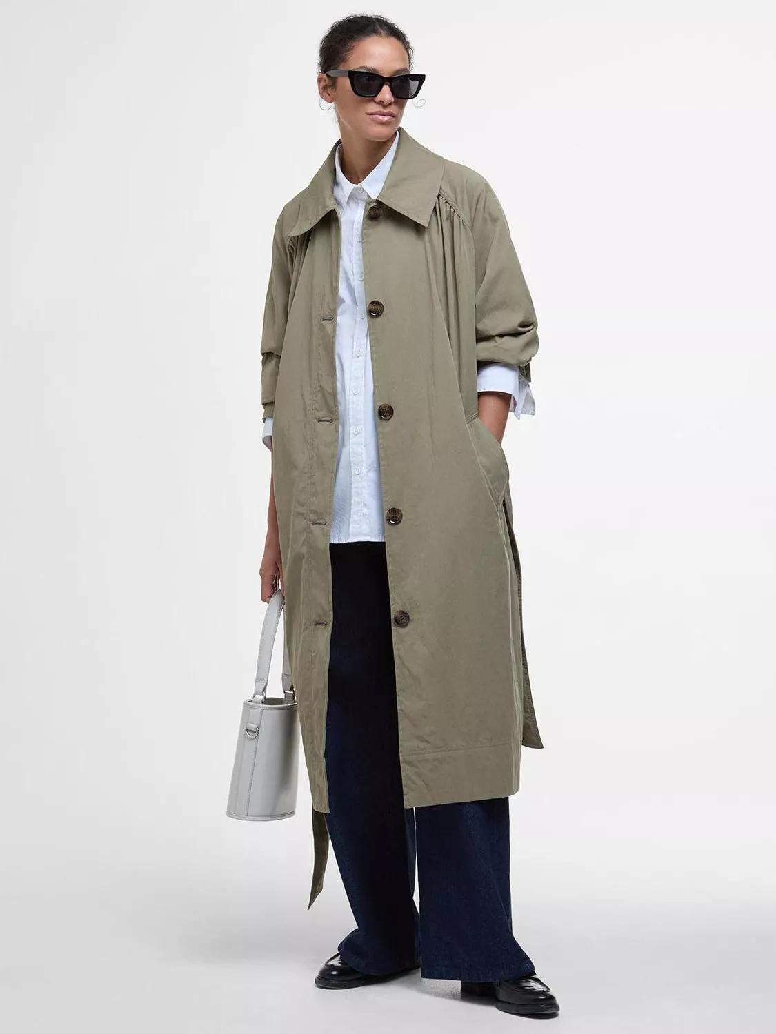 BARBOUR Garbo Showerproof Trench Coat, Dusky Green/Rosemary | endource