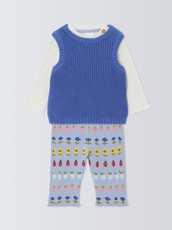 JOHN LEWIS Baby Knitted Vest, Top & Printed Leggings Set, Multi | endource