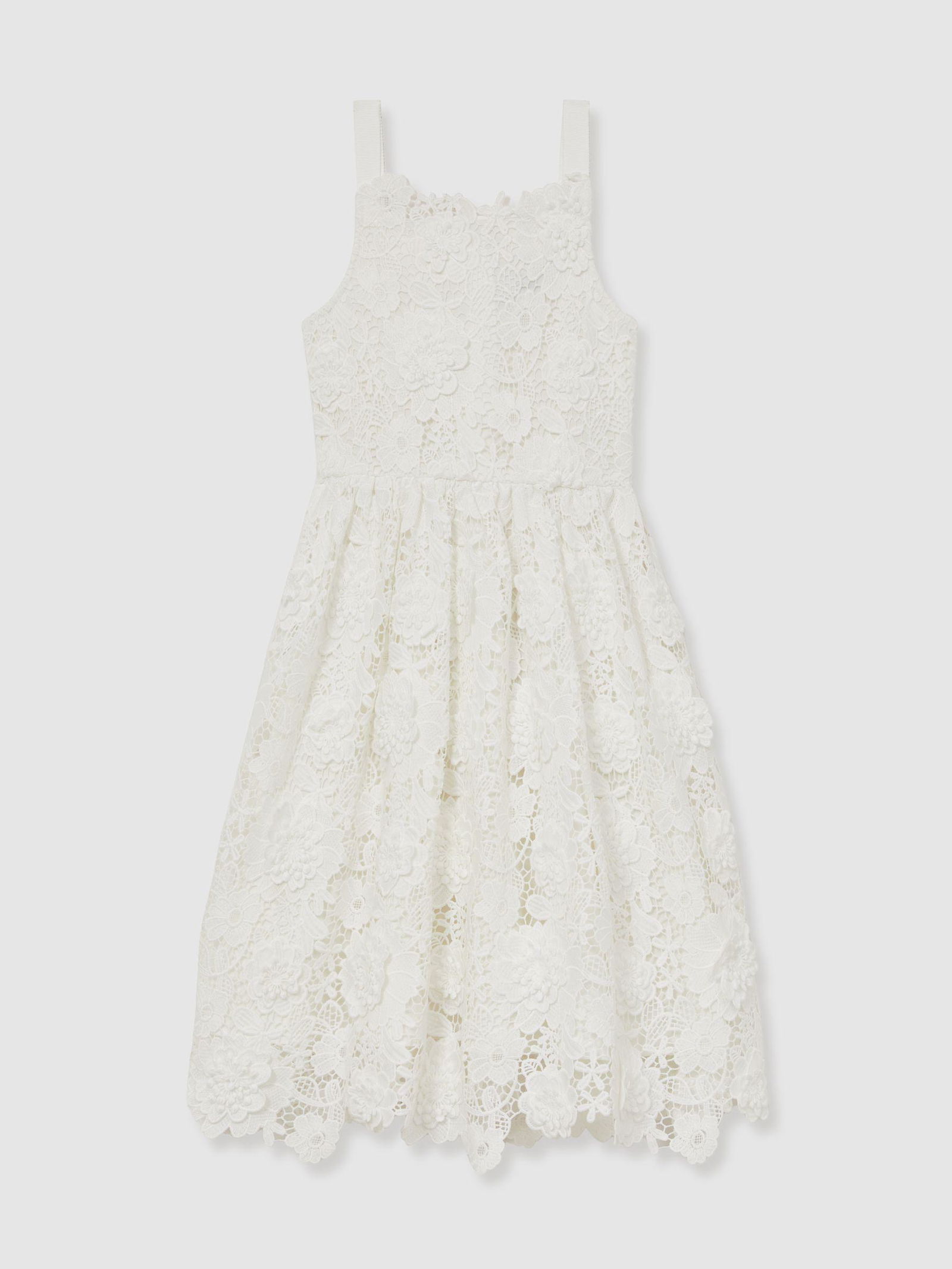 REISS Guipure-Lace Midi Dress in Ivory | endource