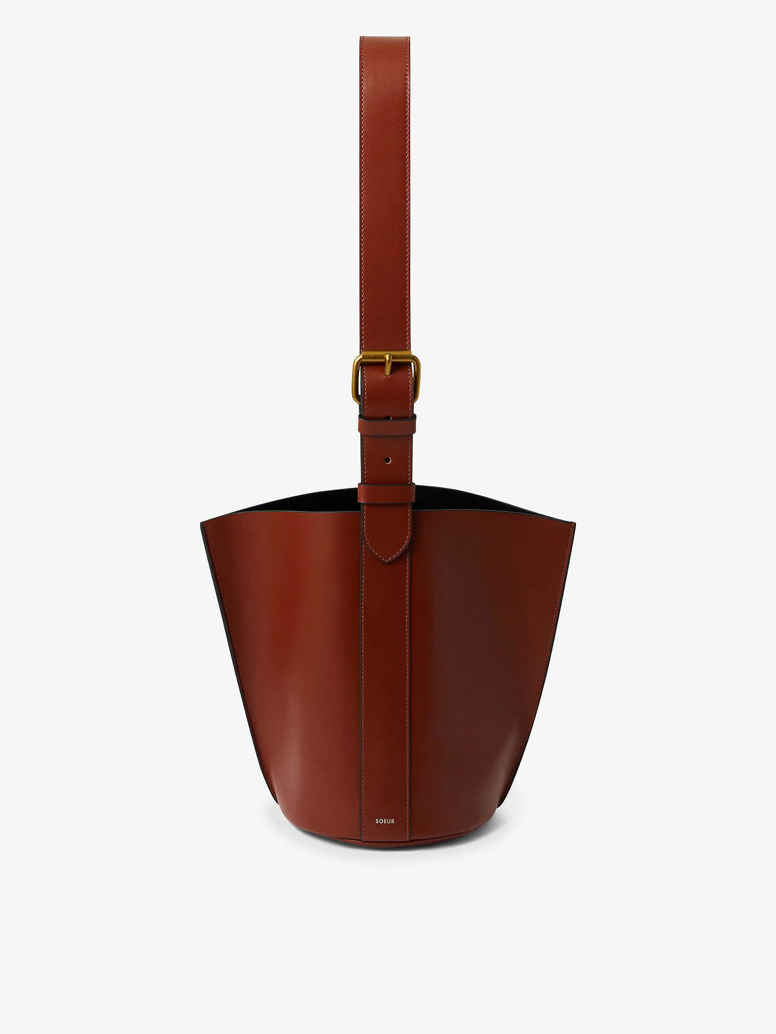 SOEUR Saudade Logo-Embossed Leather Shoulder Bag in Acajou/Noir | endource