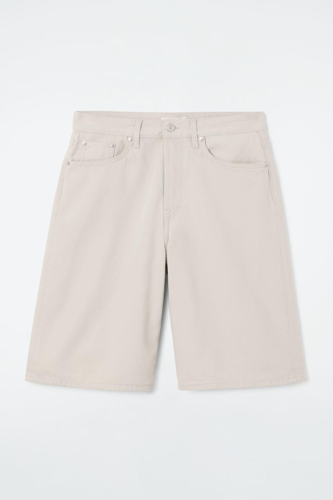 COS Longline Denim Shorts in LIGHT BEIGE | Endource