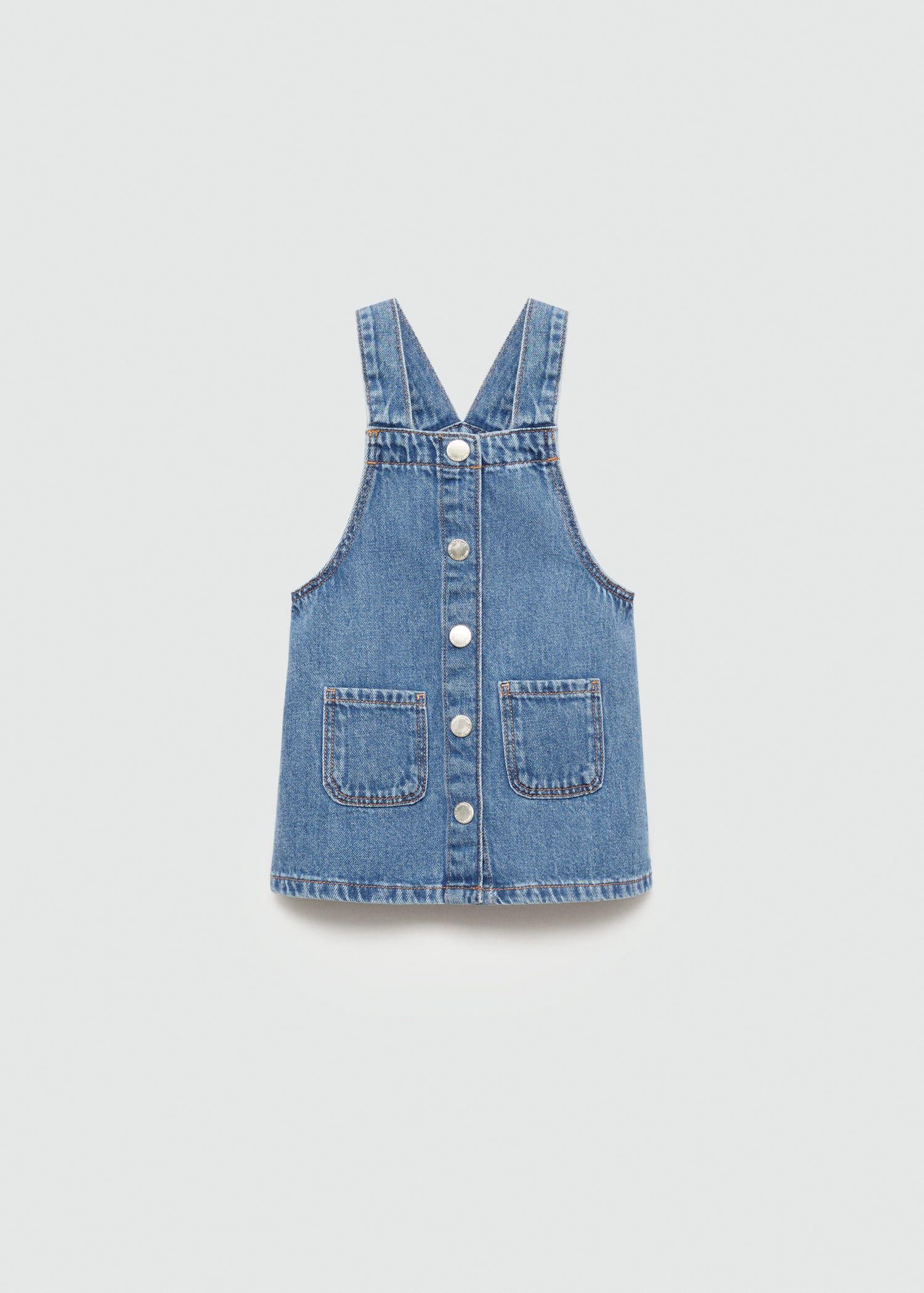 MANGO Short Denim Pinafore in Medium Blue | Endource