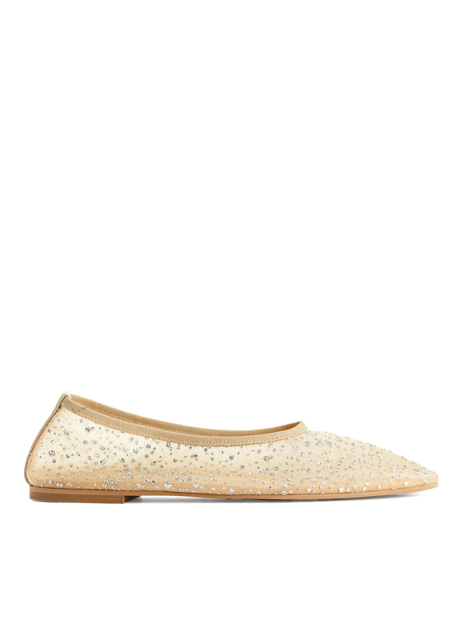 ARKET Glitter Mesh Ballerinas in Beige/Silver | Endource