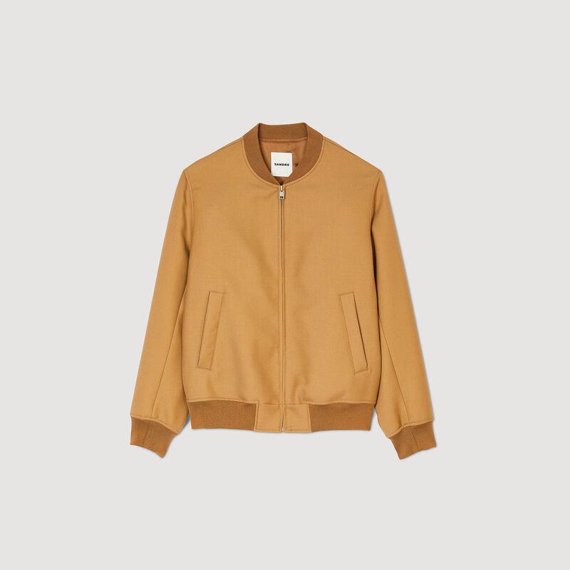 SANDRO Zip-Up Varsity Jacket in Camel | endource