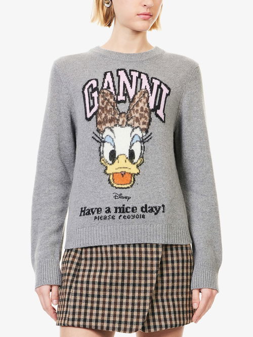 GANNI Round-Neck Wool-Blend Jumper | endource