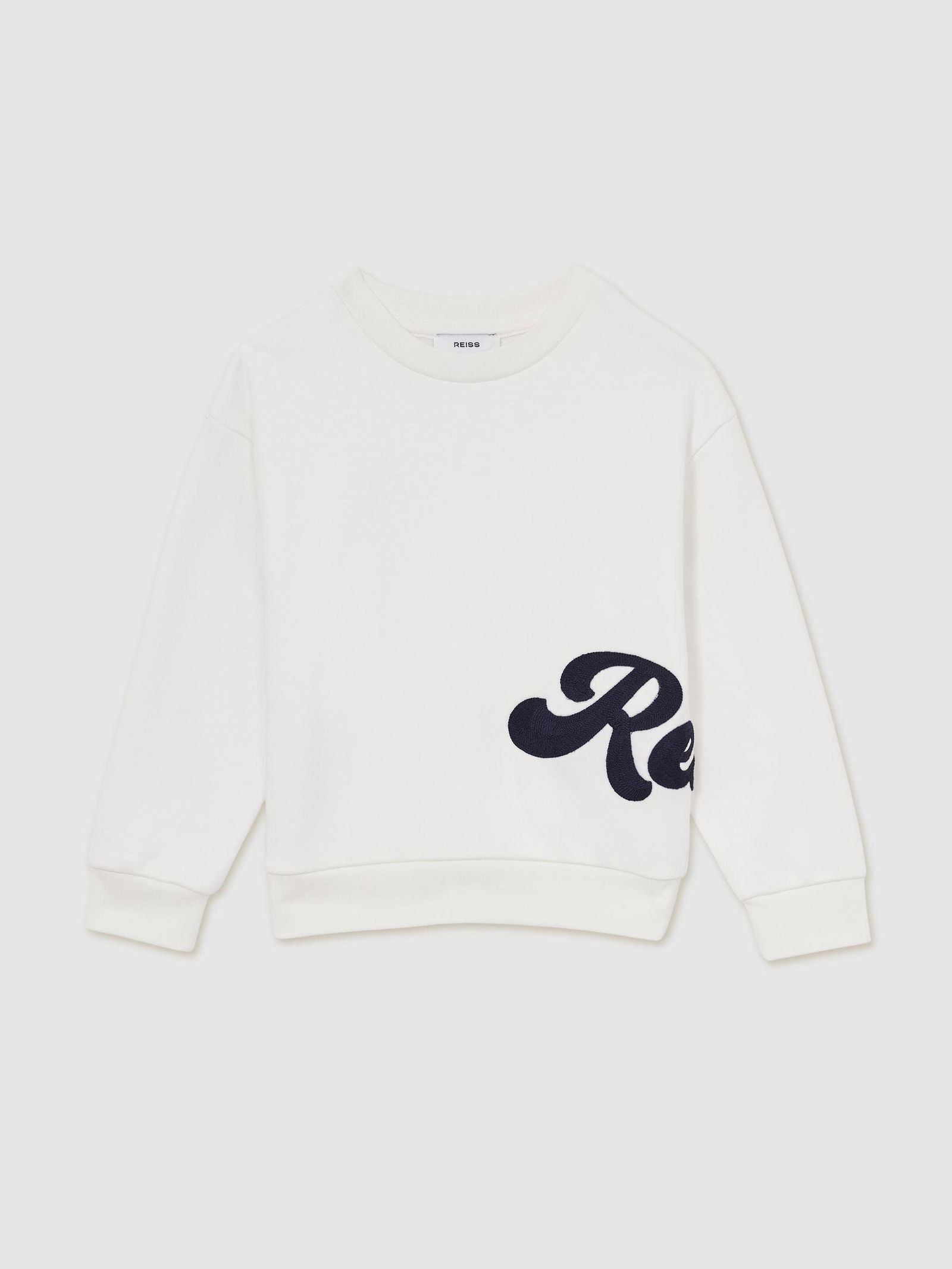 REISS Cotton-Blend Logo Script Sweatshirt in White | endource