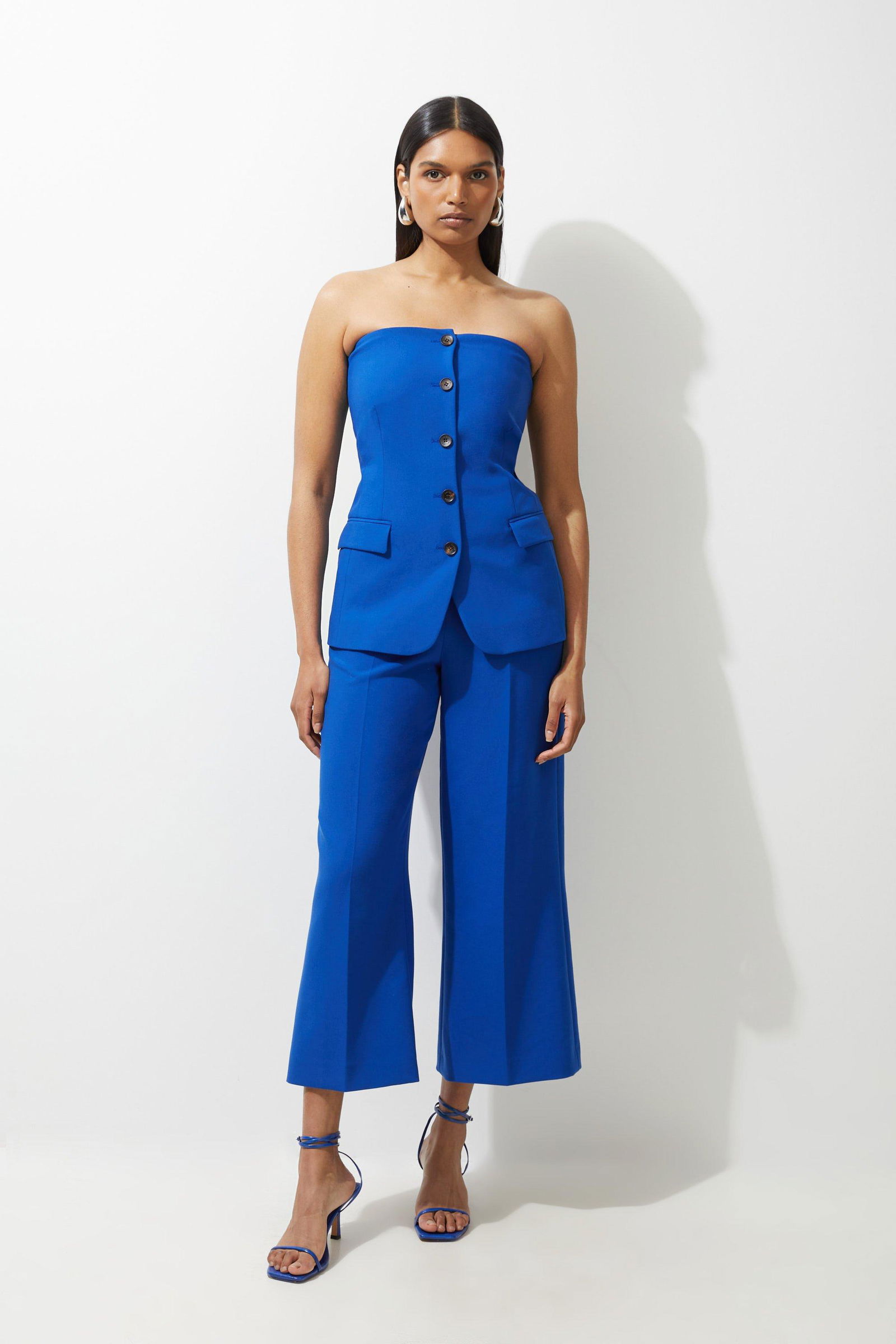 KAREN MILLEN Tall Clean Tailored Bandeau Button Bodice Wide Leg ...