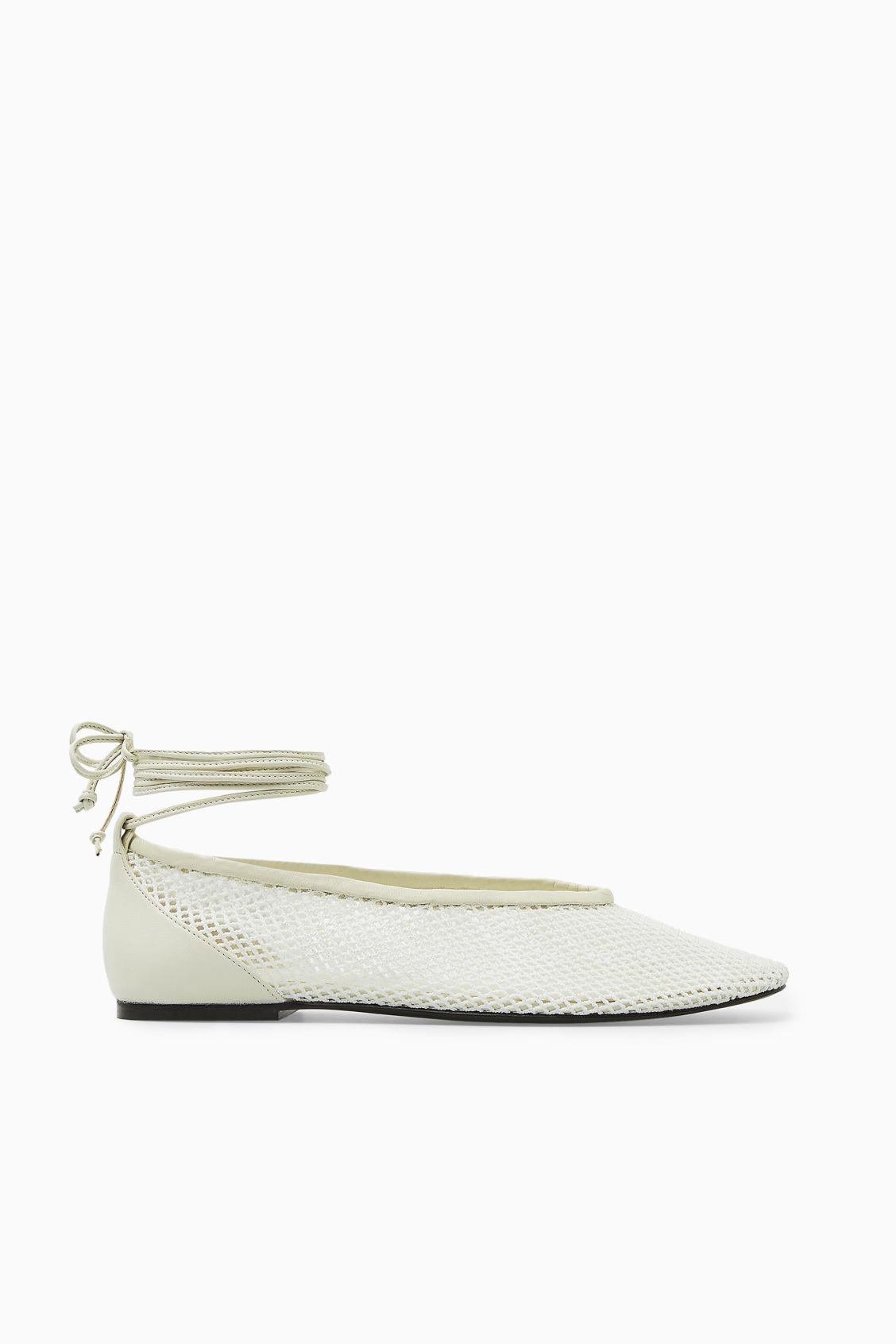 COS Leather-Trimmed Mesh Ballet Flats in WHITE | Endource