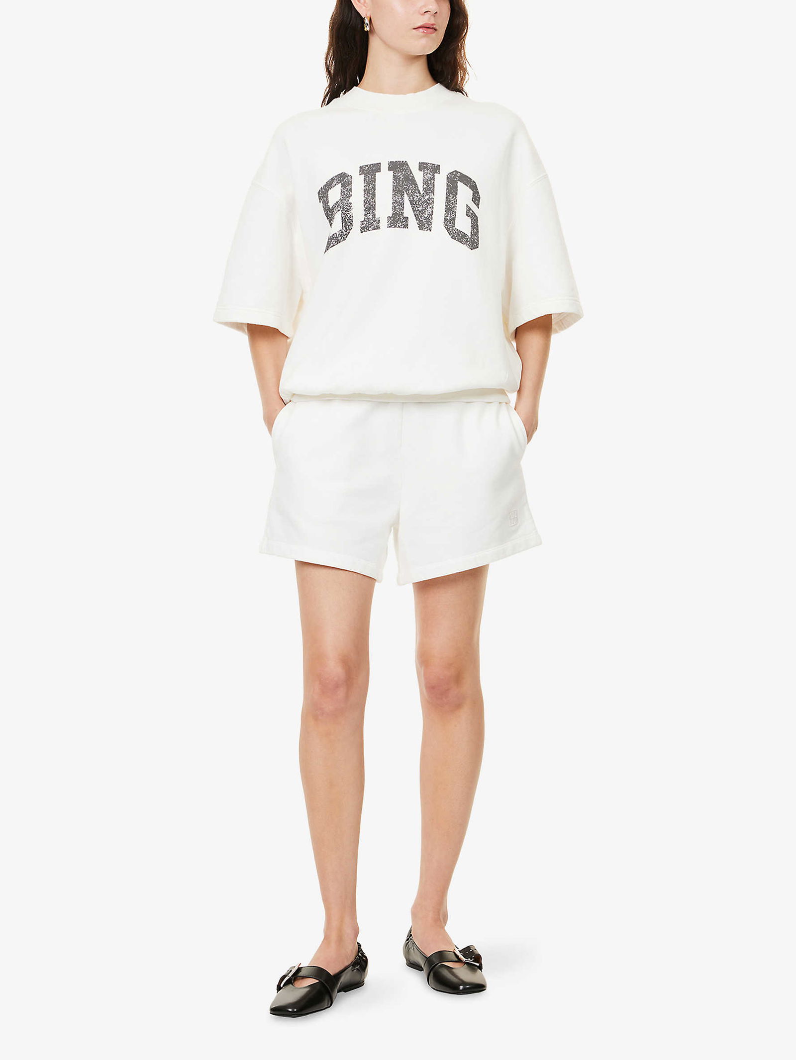 ANINE BING Kam Monogram-Embroidery Cotton-Jersey Shorts | endource