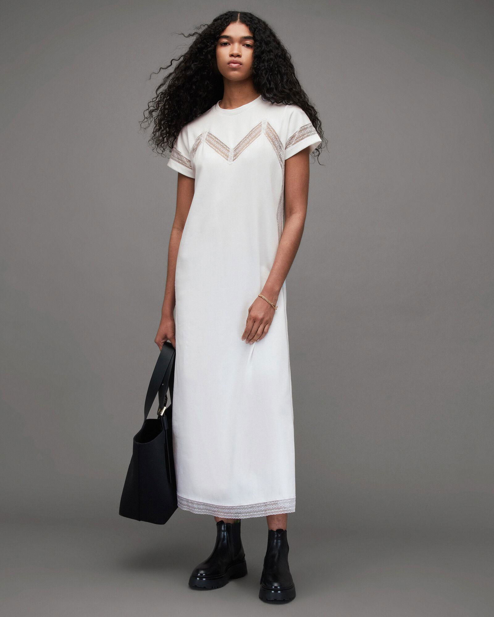 ALLSAINTS Anna Lace Maxi Dress in Optic White | Endource