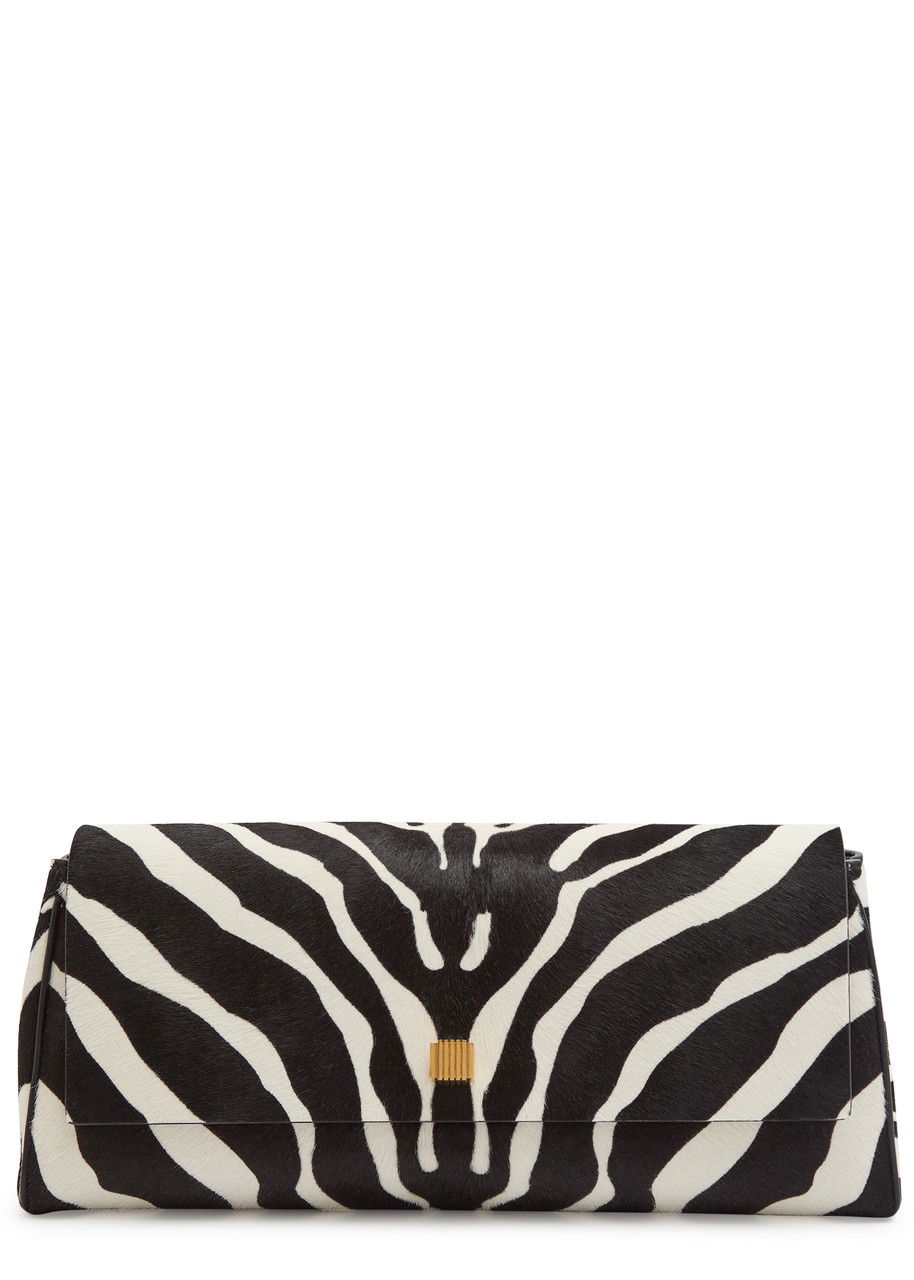KHAITE Audrey Zebra-Print Calf-Hair Clutch | endource