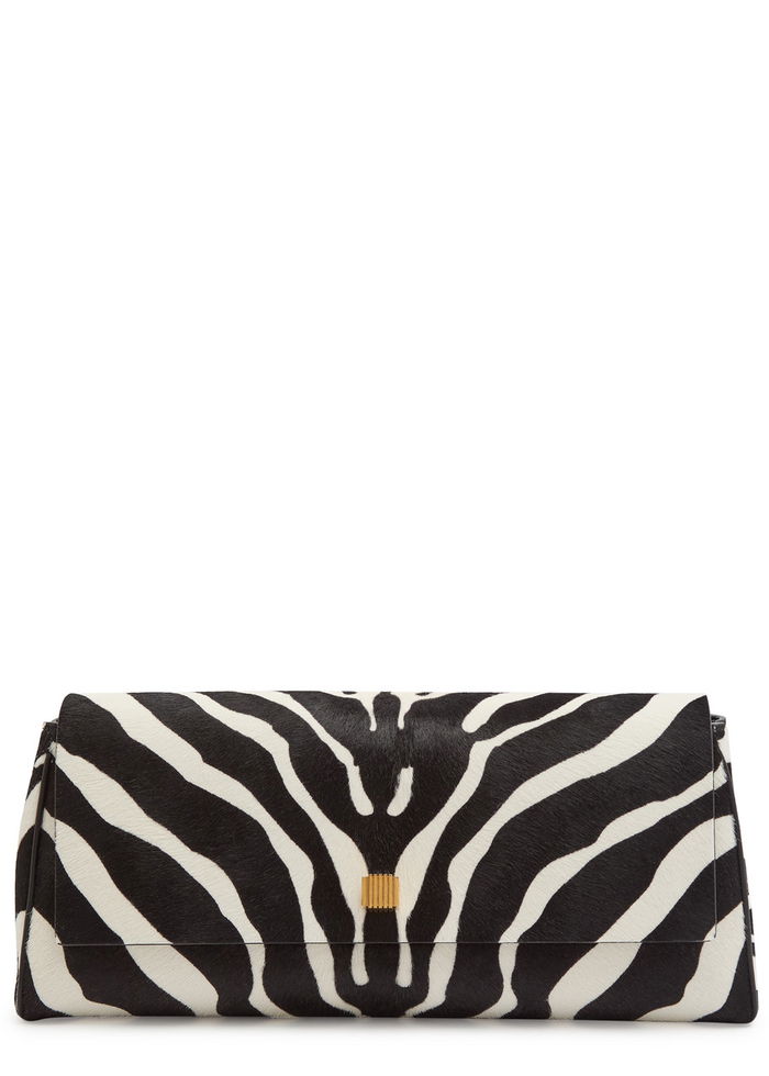 KHAITE Audrey Zebra-Print Calf-Hair Clutch | endource