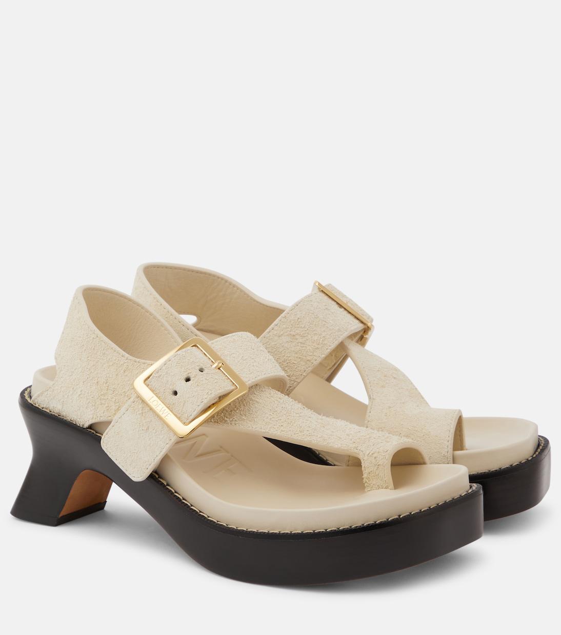 LOEWE Ease Brushed Suede Platform Sandals in White | endource