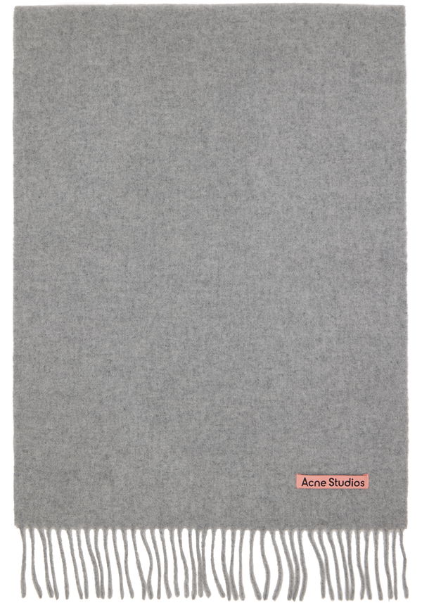ACNE STUDIOS Gray Narrow Fringe Wool Scarf | endource
