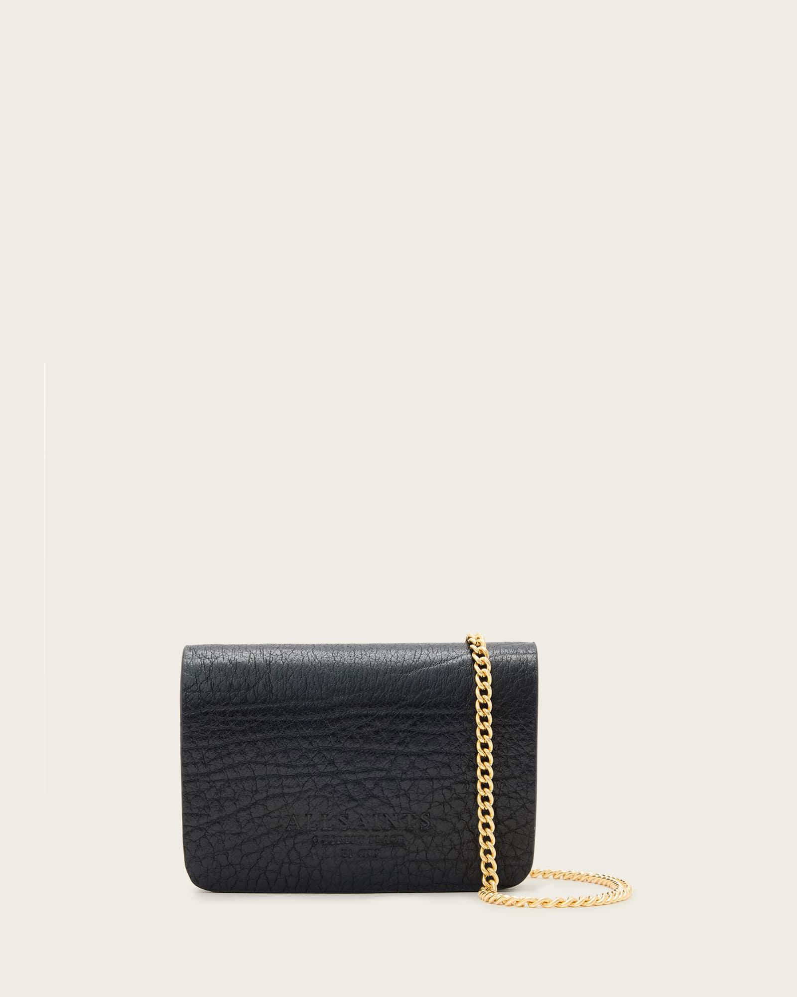 ALLSAINTS Honore Leather Crossbody Wallet Bag in Black | endource