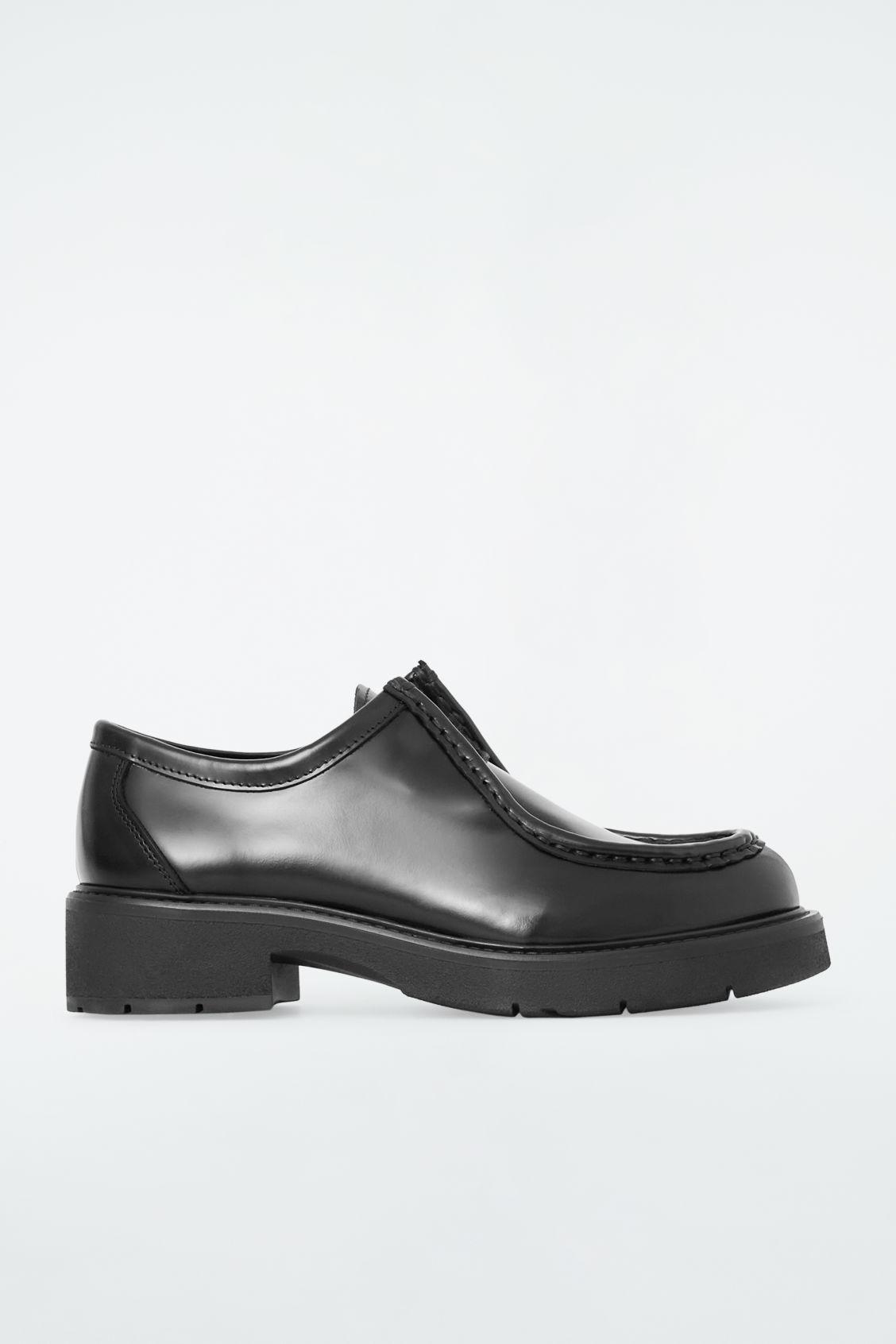 COS Chunky Leather Derby Shoes in BLACK | endource