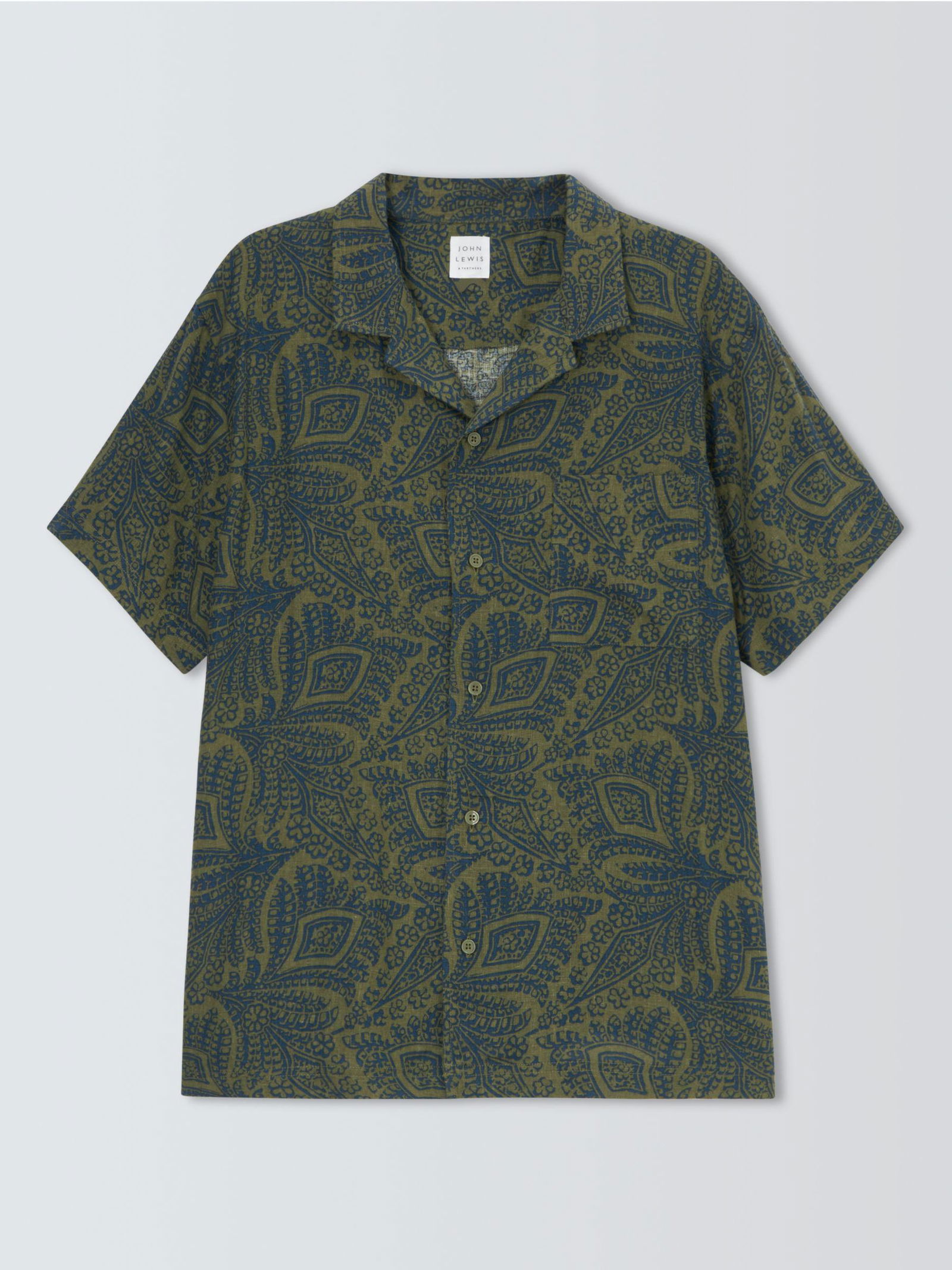 JOHN LEWIS Linen Paisley Print Lounge Top in Khaki/Navy | endource