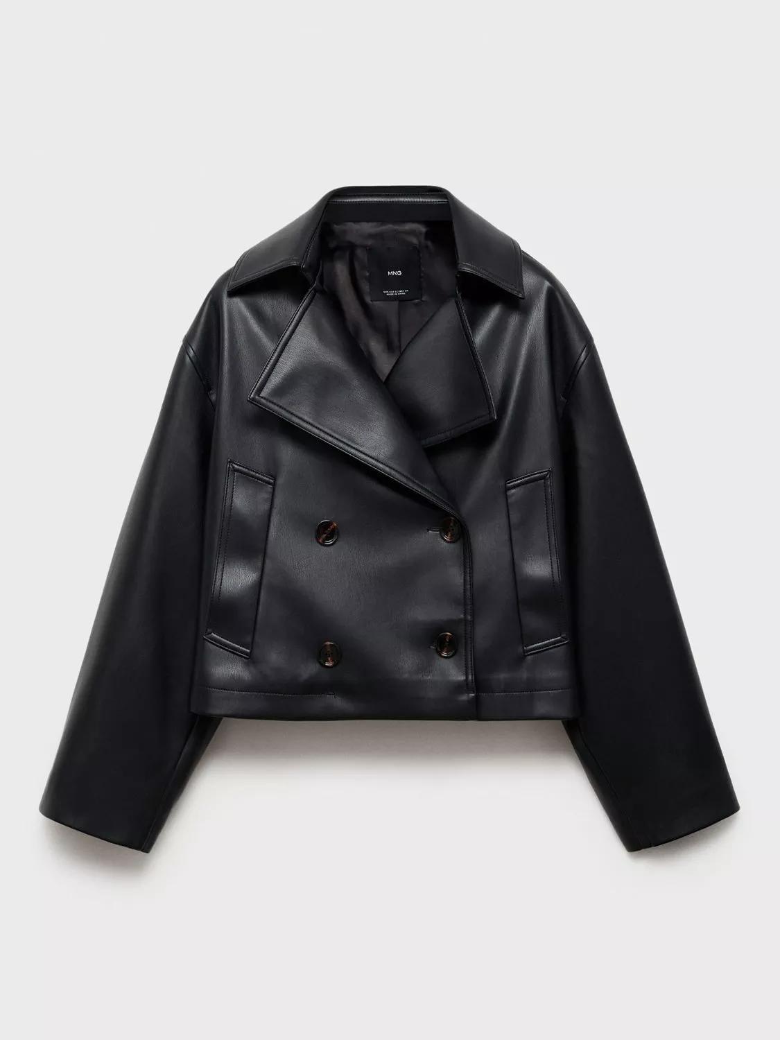 MANGO Lipapu Cropped Faux Leather Jacket in Black | endource