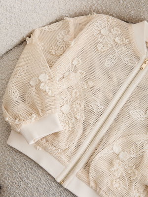 REISS Gianna 9-13 Yrs Floral-Embroidery Lattice Bomber Jacket In ...