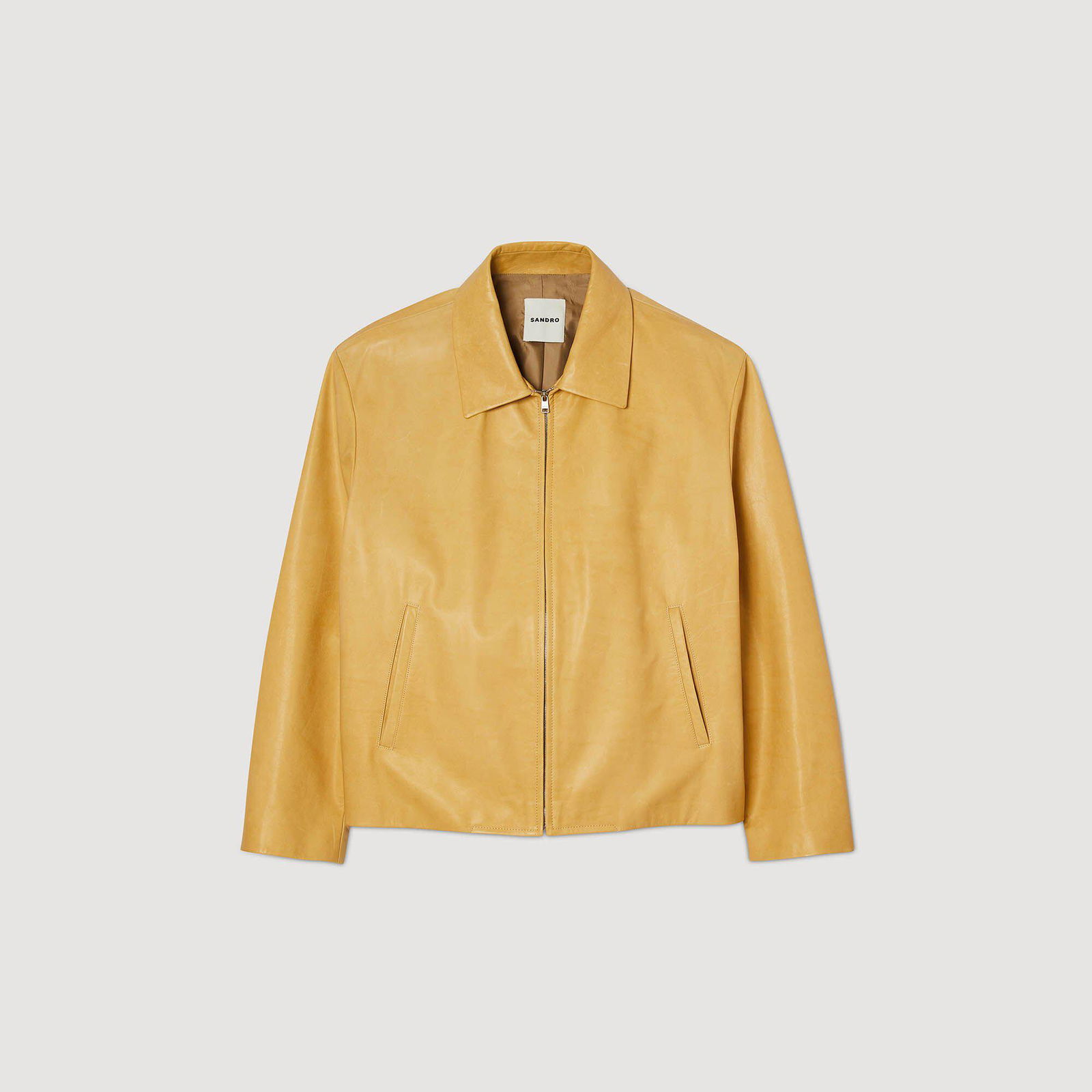 SANDRO Leather Jacket in Vanilla | endource