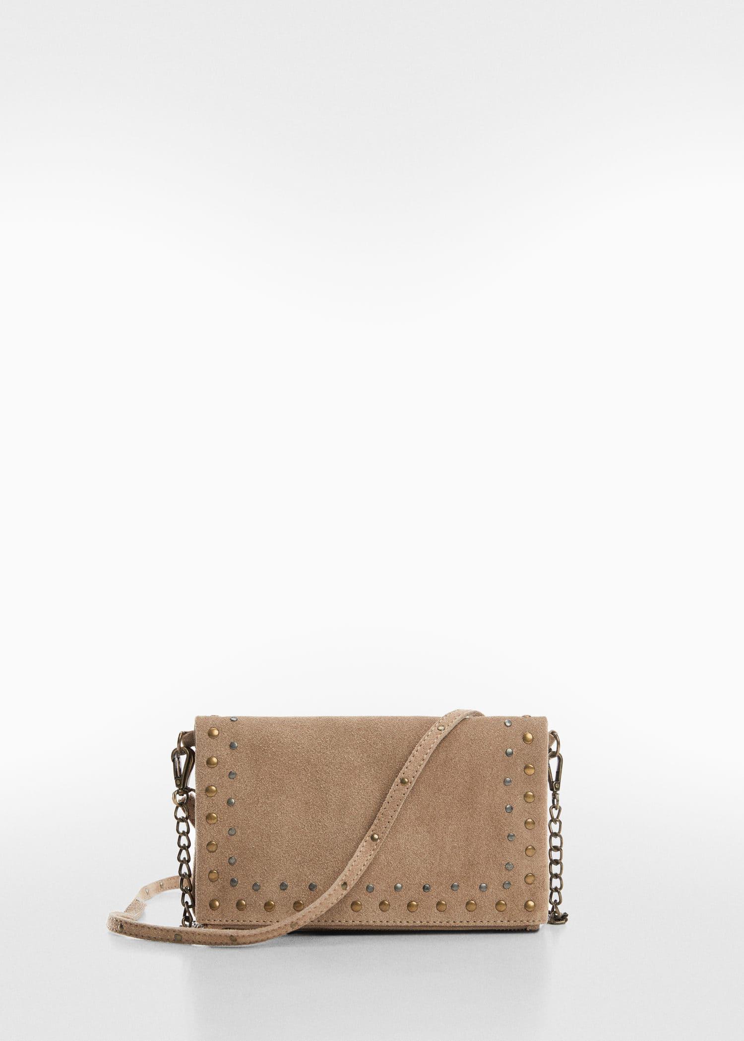 MANGO Stud Leather Bag in Medium Brown | Endource