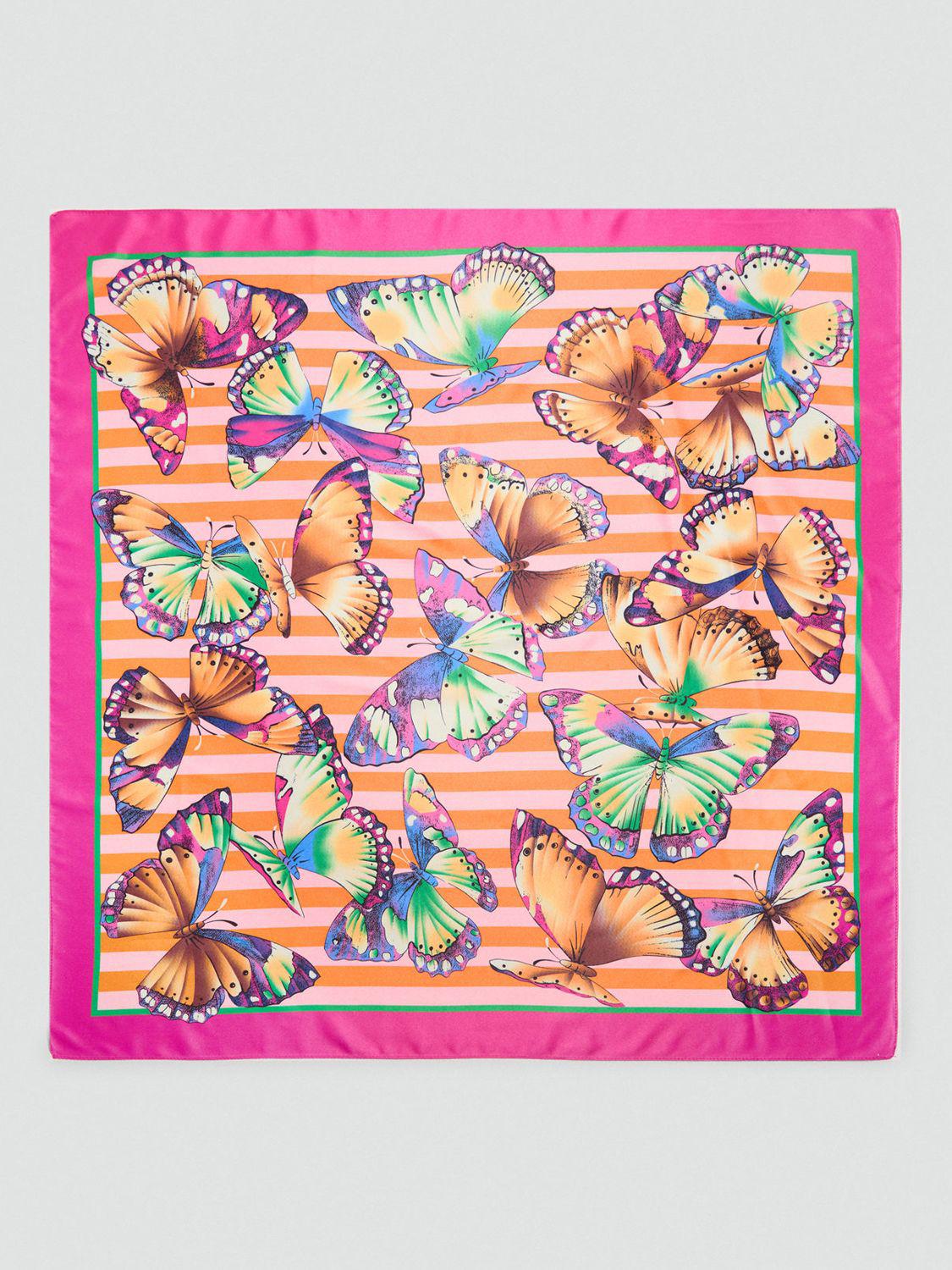MANGO Papillon Butterfly Square Scarf in Pink/Multi | Endource