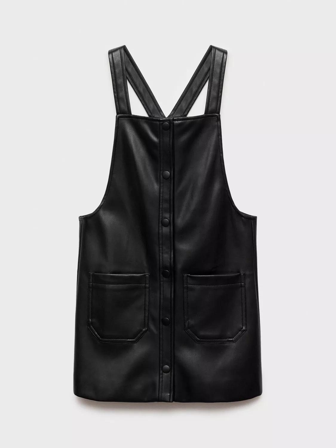 MANGO Lidia Faux Leather Pinafore Dress in Black | endource