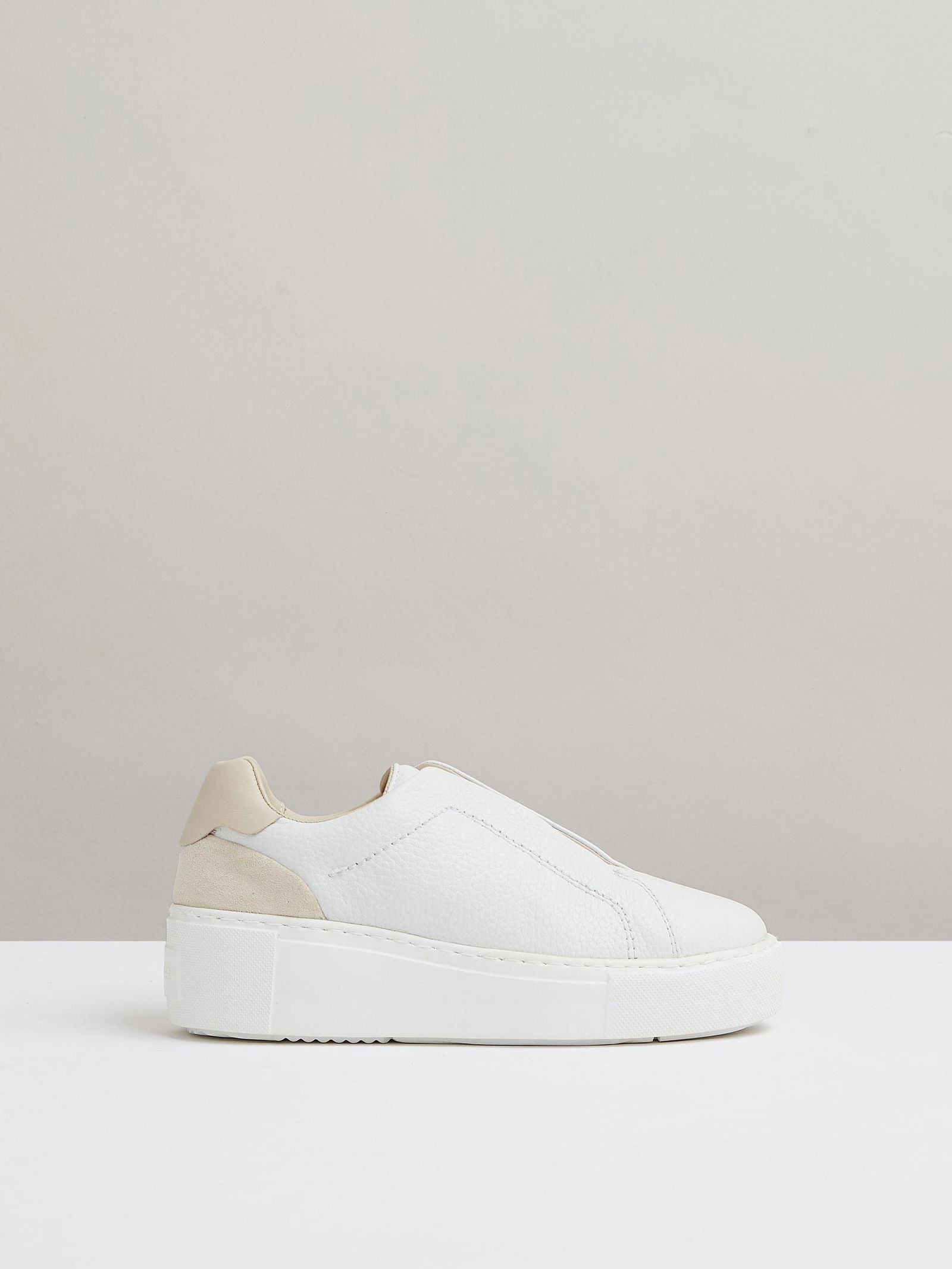 REISS Leather Slip-On Trainers in White | endource