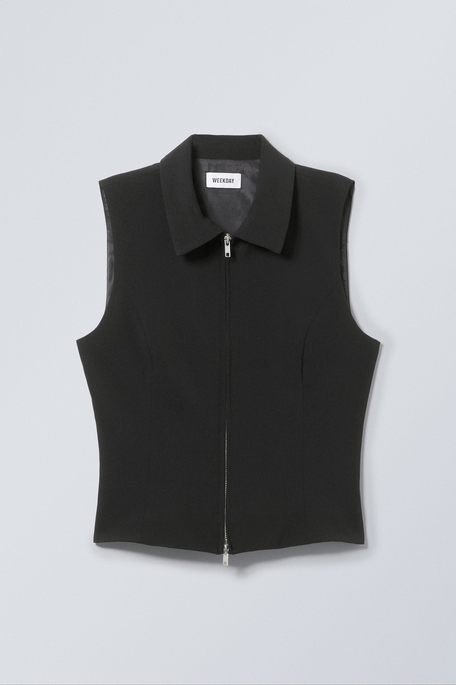 WEEKDAY Slim Zip Vest Top in Black | endource