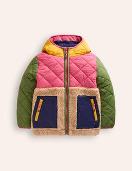 BODEN Borg Mix Jacket in Multi Colourblock | endource