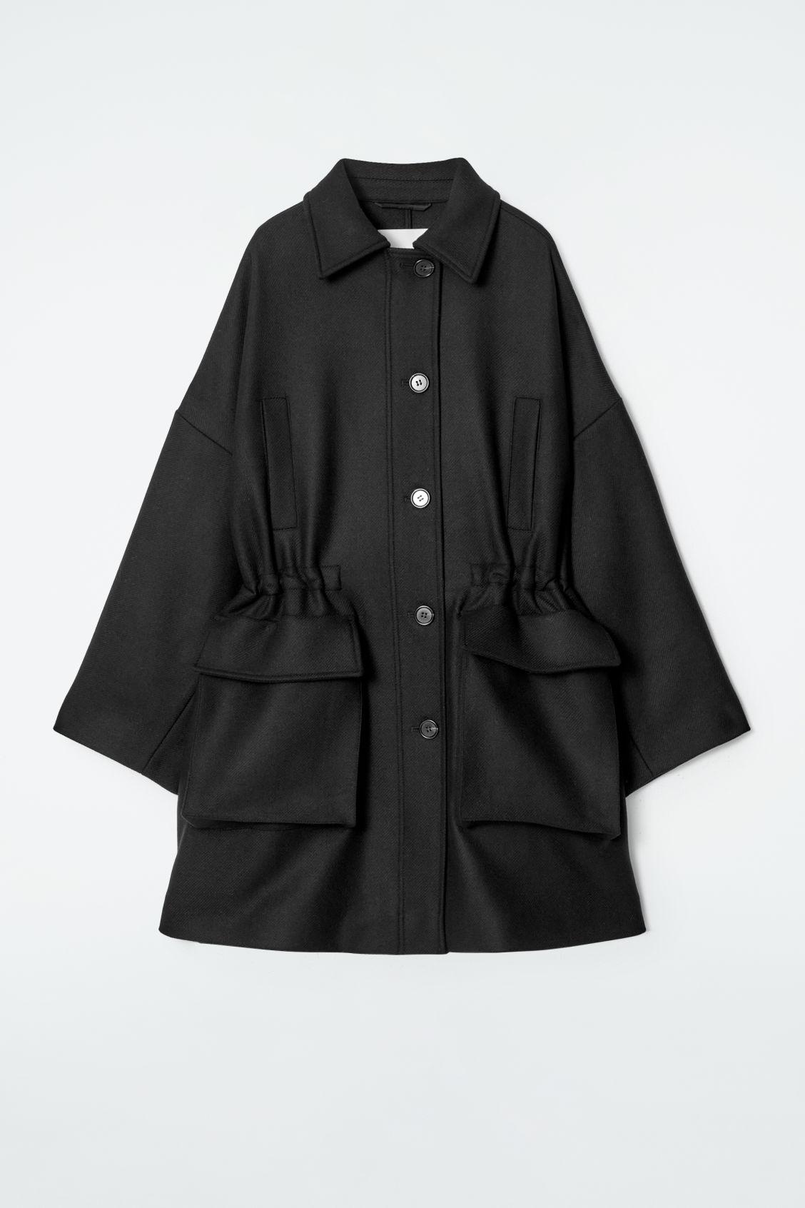 COS Oversized Wool Workwear Coat in BLACK | endource