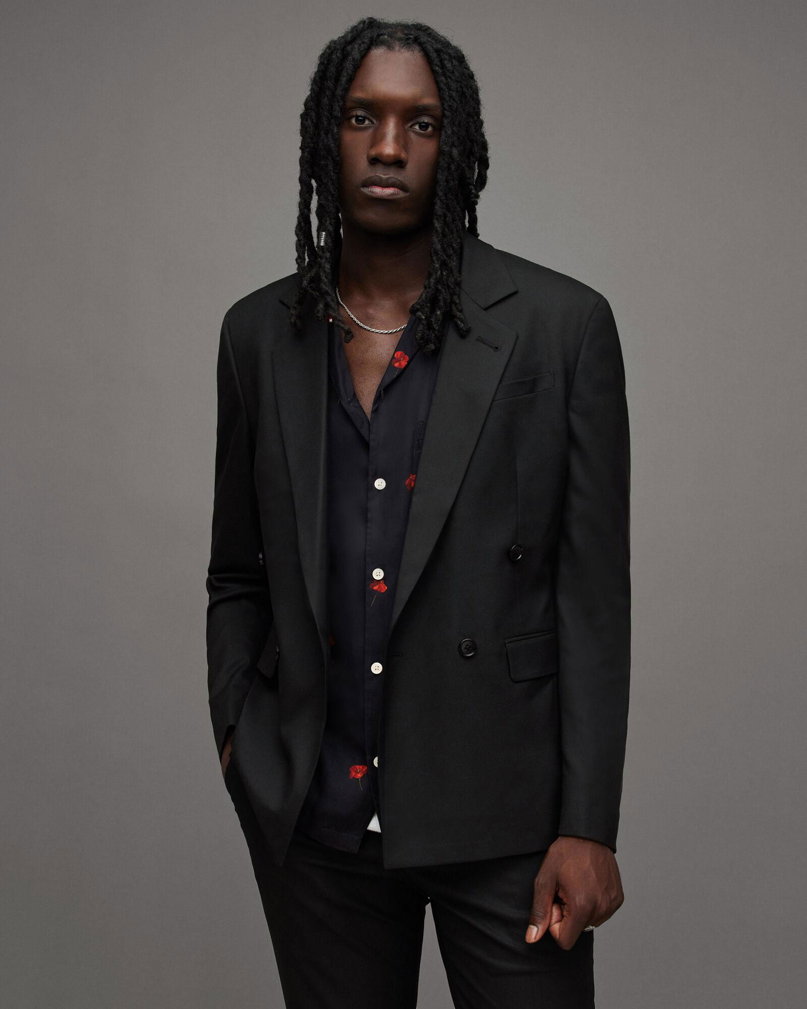 ALLSAINTS Evar Skinny Fit Stretch Blazer in Black | endource