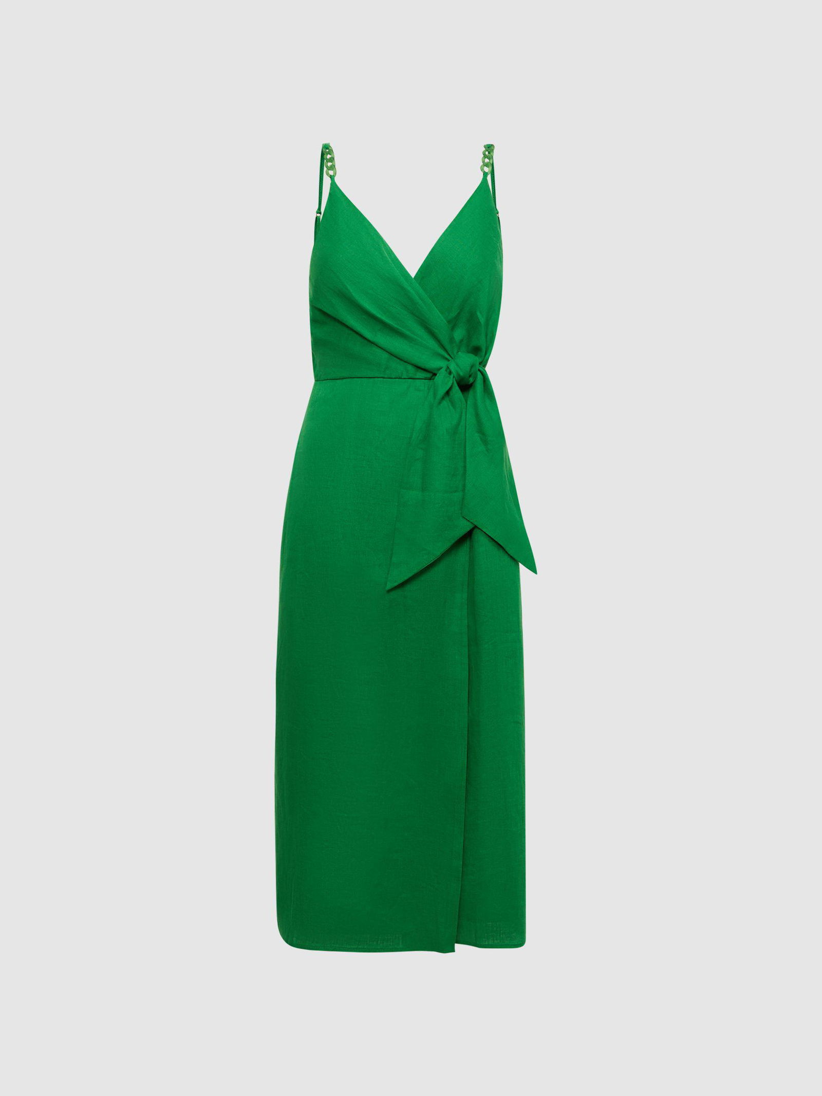 REISS Esme Linen Side Tie Midi Dress in Green | endource