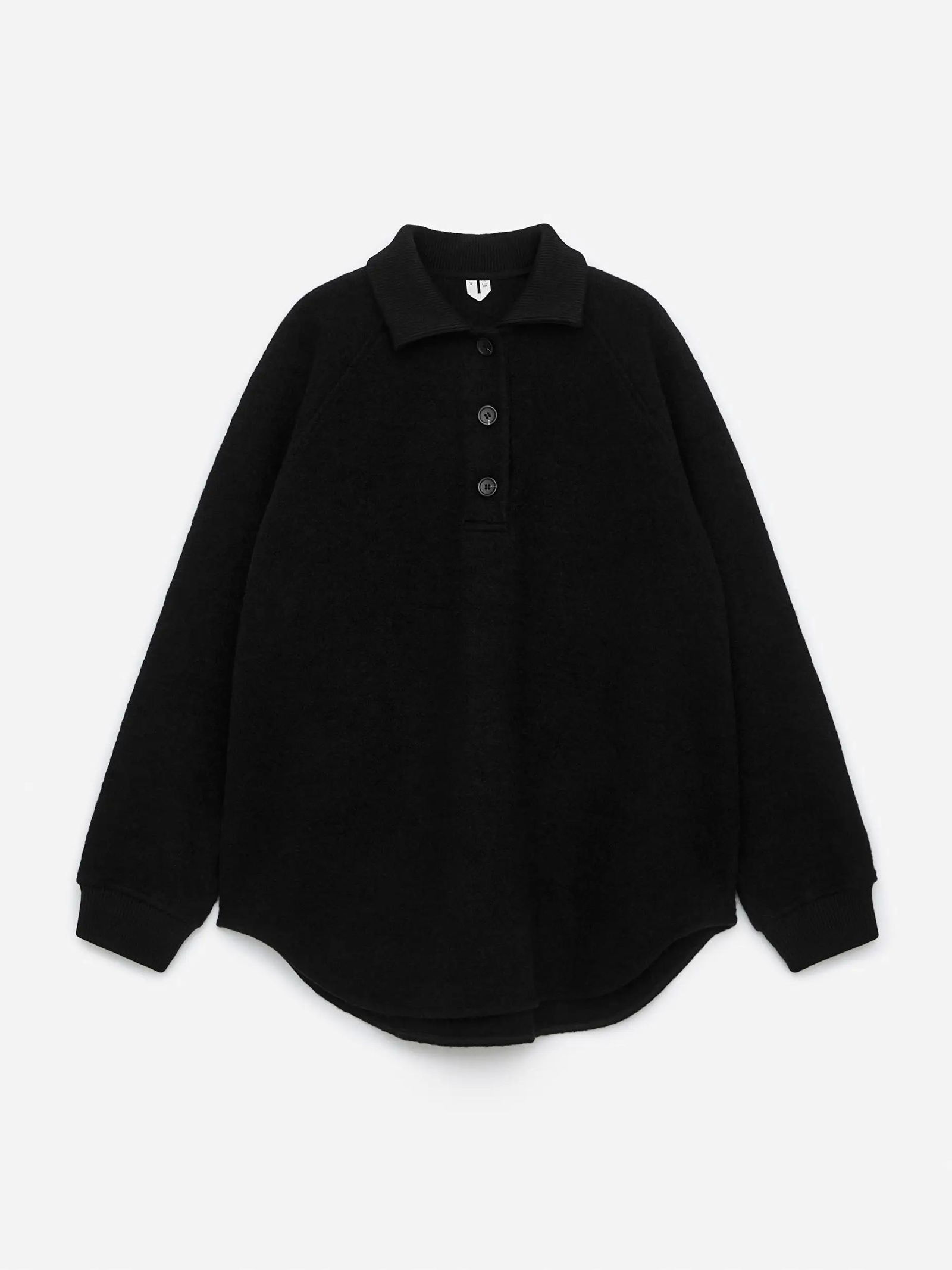 ARKET Boiled Wool Polo Shirt in Black | endource