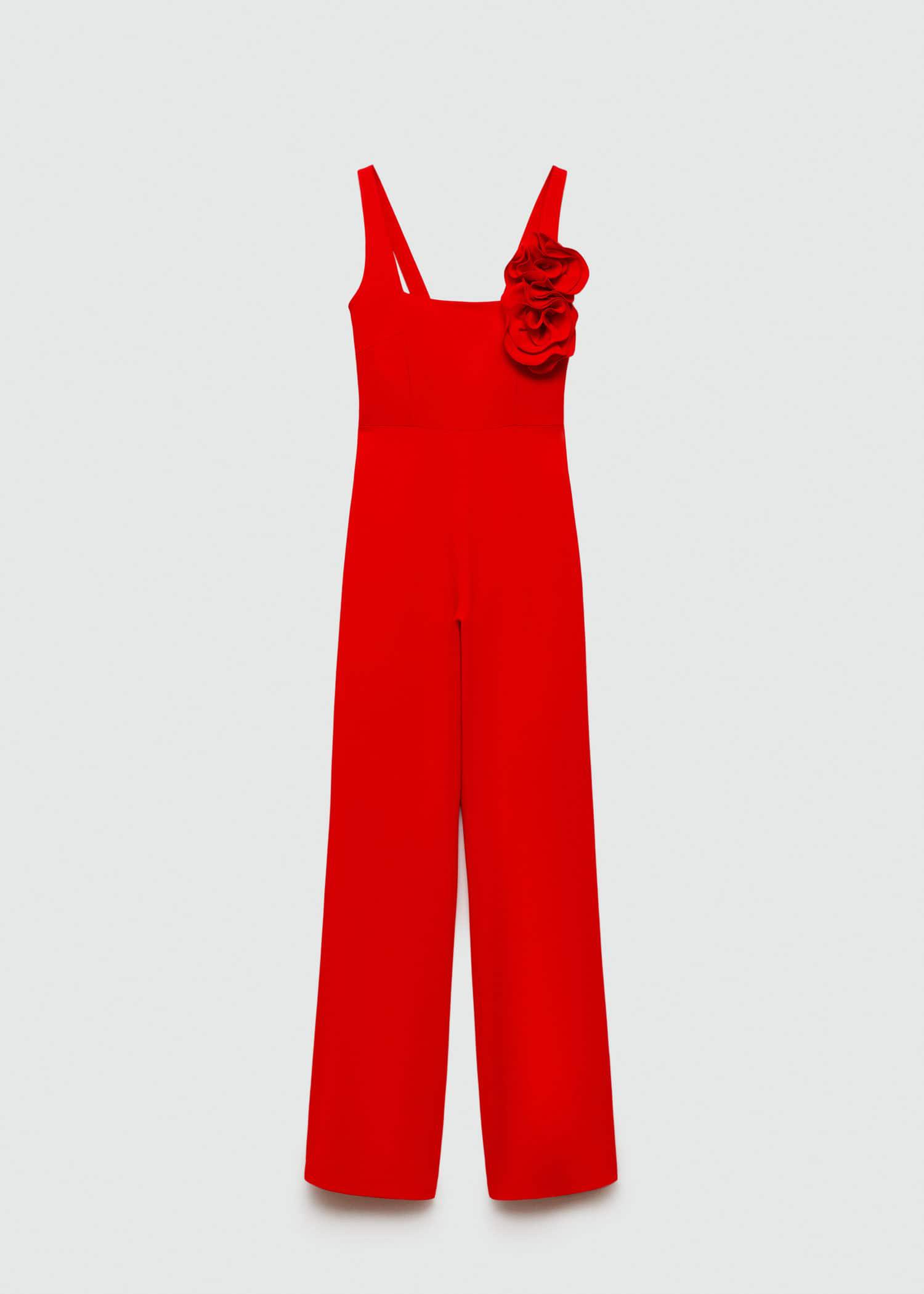 MANGO Maxi Floral Flared Jumpsuit in Red | Endource