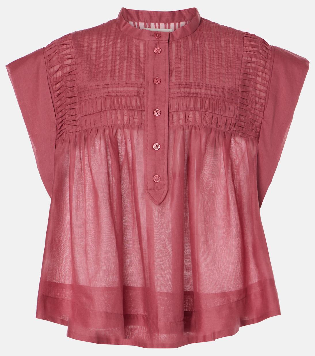 ISABEL MARANT ÉTOILE Leaza Pleated Cotton Voile Top in Pink | endource