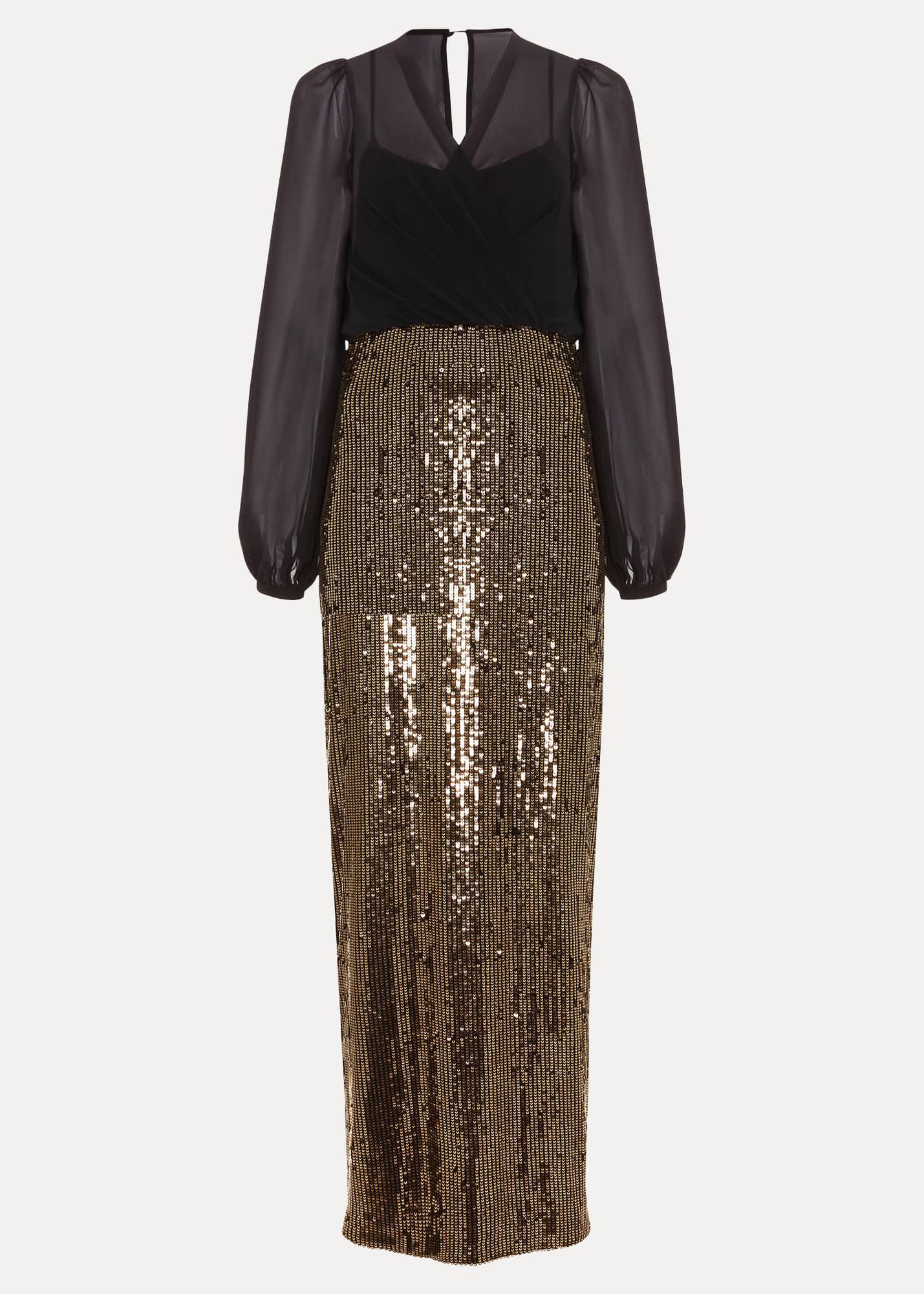 PHASE EIGHT Aniya Sequin Long Sleeved Maxi Dress in Black/Multi | endource