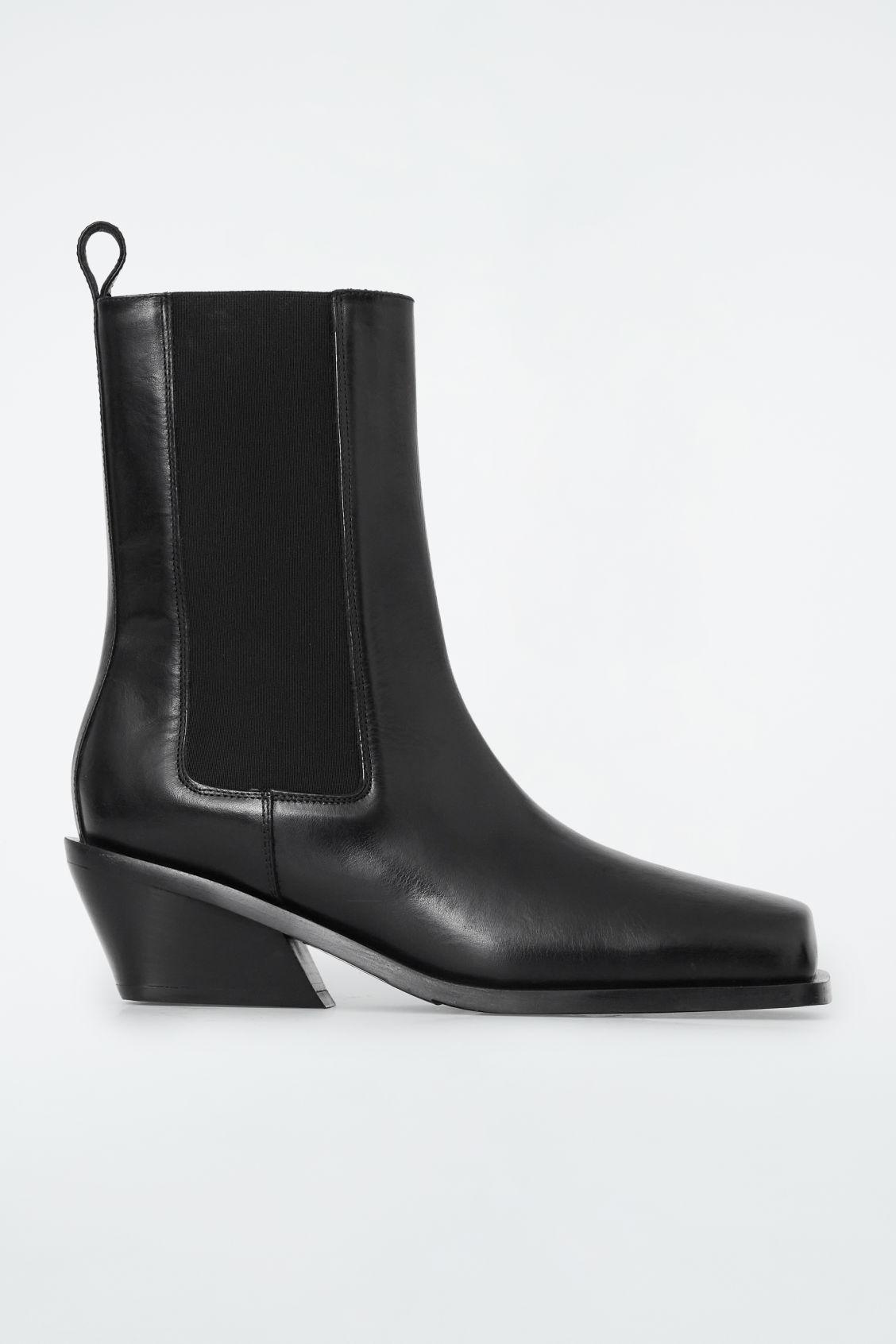 COS Square-Toe Leather Chelsea Boots in BLACK | endource