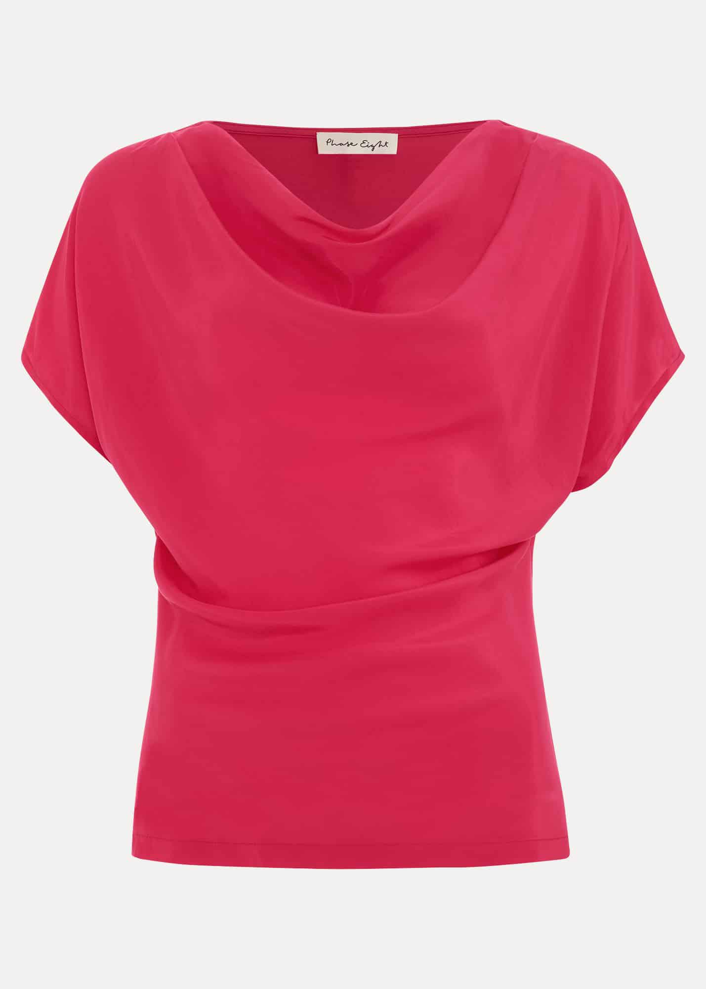 PHASE EIGHT Cheryl Cowl Neck Woven Front Top in Pink | endource