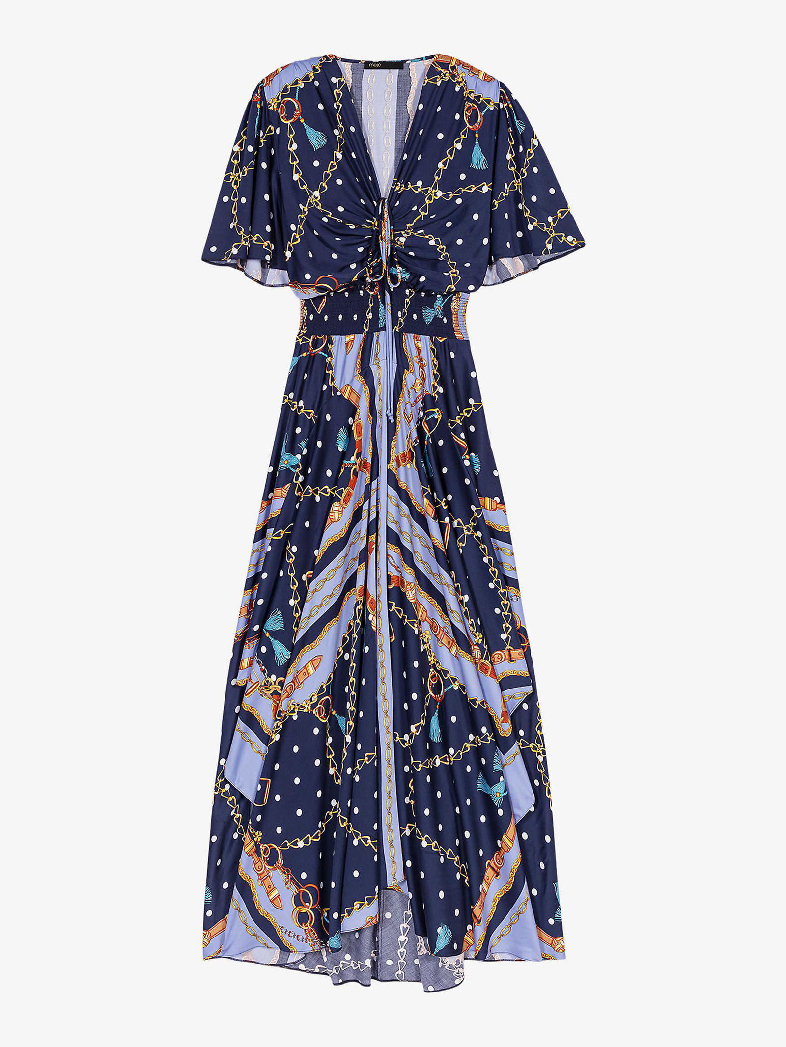 MAJE Chain-Print Asymmetric-Hem Woven Maxi Dress in Bleus | Endource
