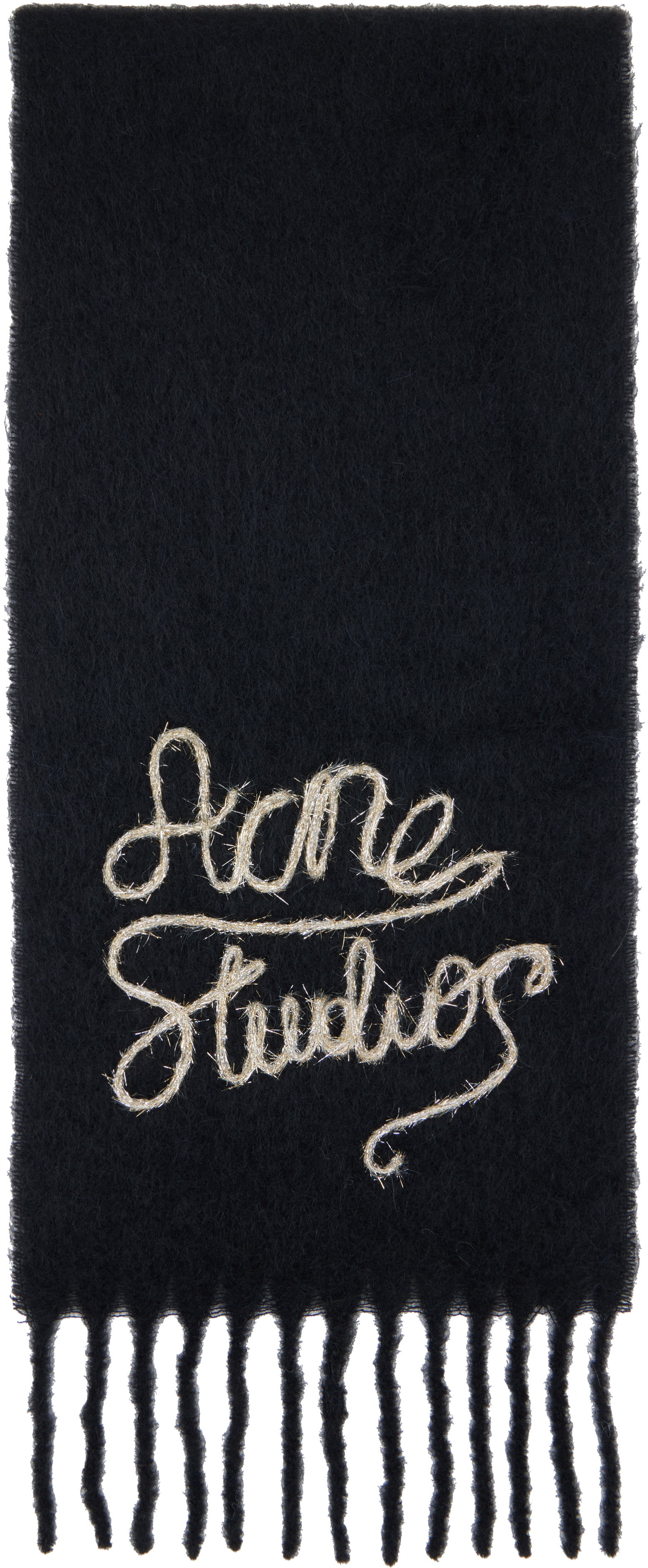 ACNE STUDIOS Black Wool Logo Scarf | endource